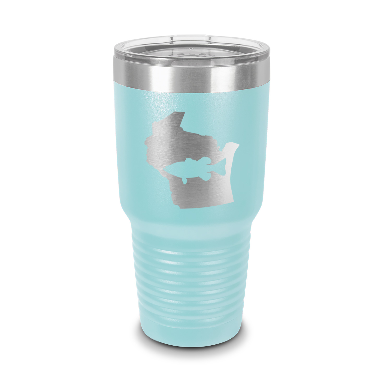 Wisconsin Bass Tumbler 30 oz - Laser Engraved w/ Clear Lid - Stainless ...