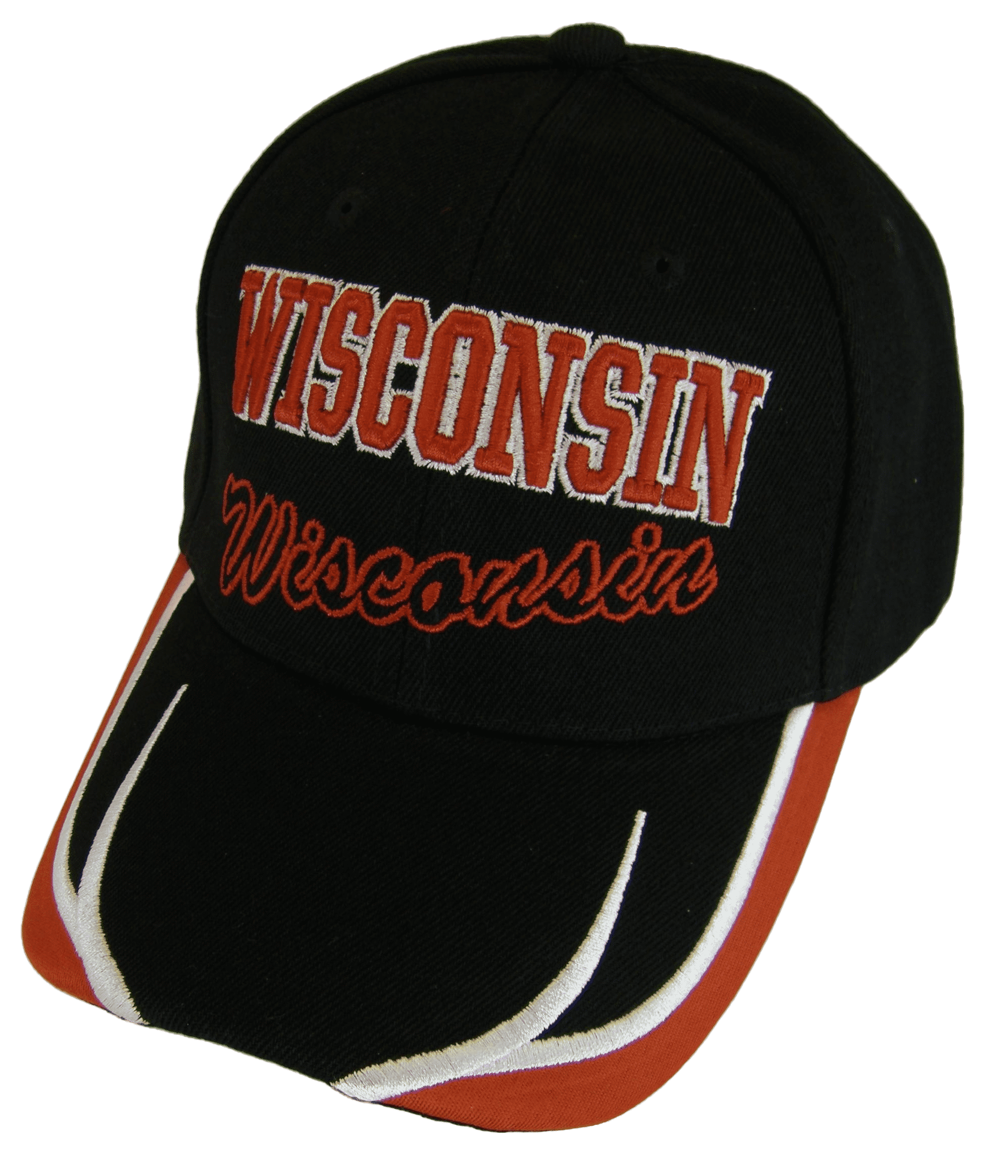 Wisconsin Block and Script Lettering Baseball Cap with Embroidered Bill ...