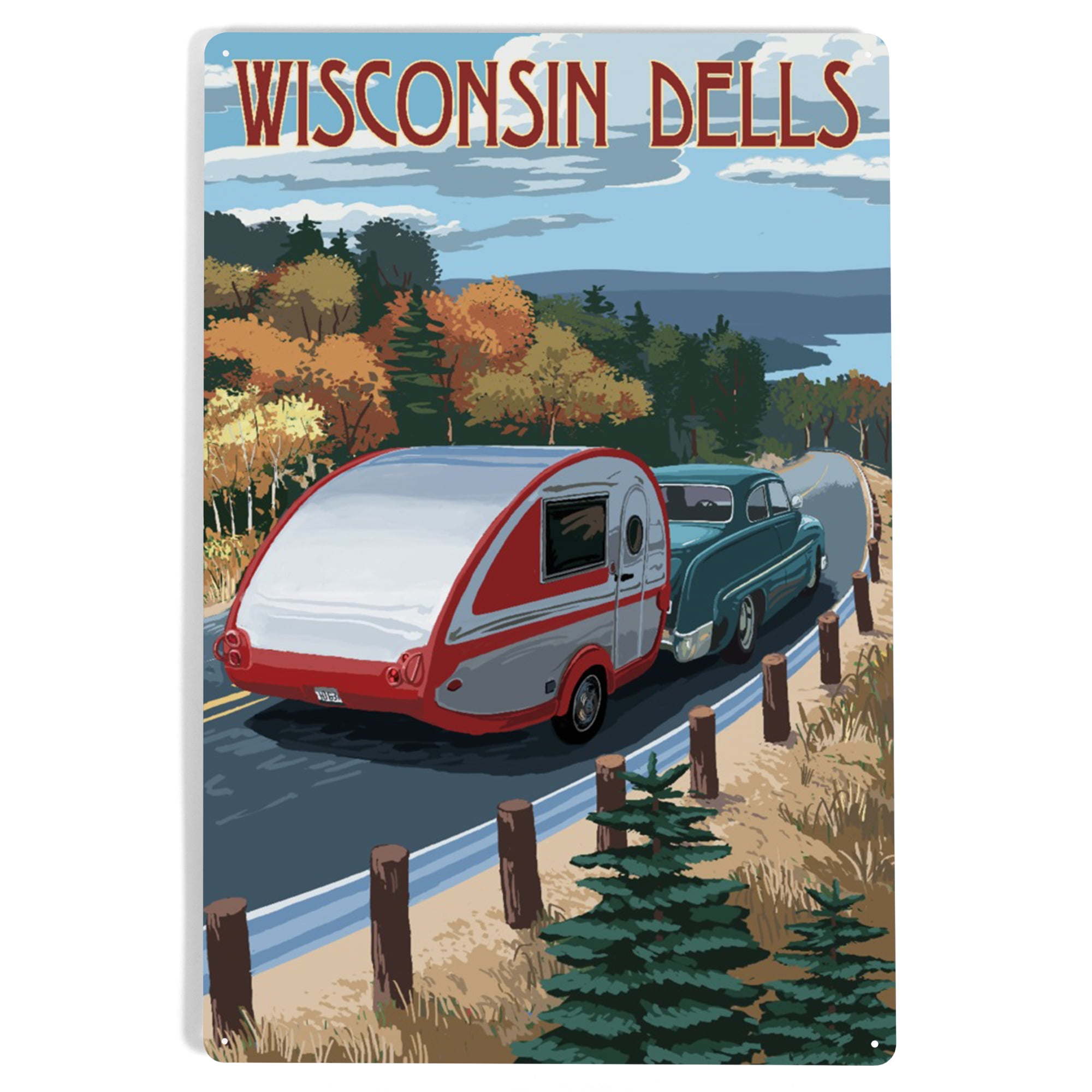 Wisconsin Dells, Wisconsin, Retro Camper Cruise (12x18 Aluminum Art ...