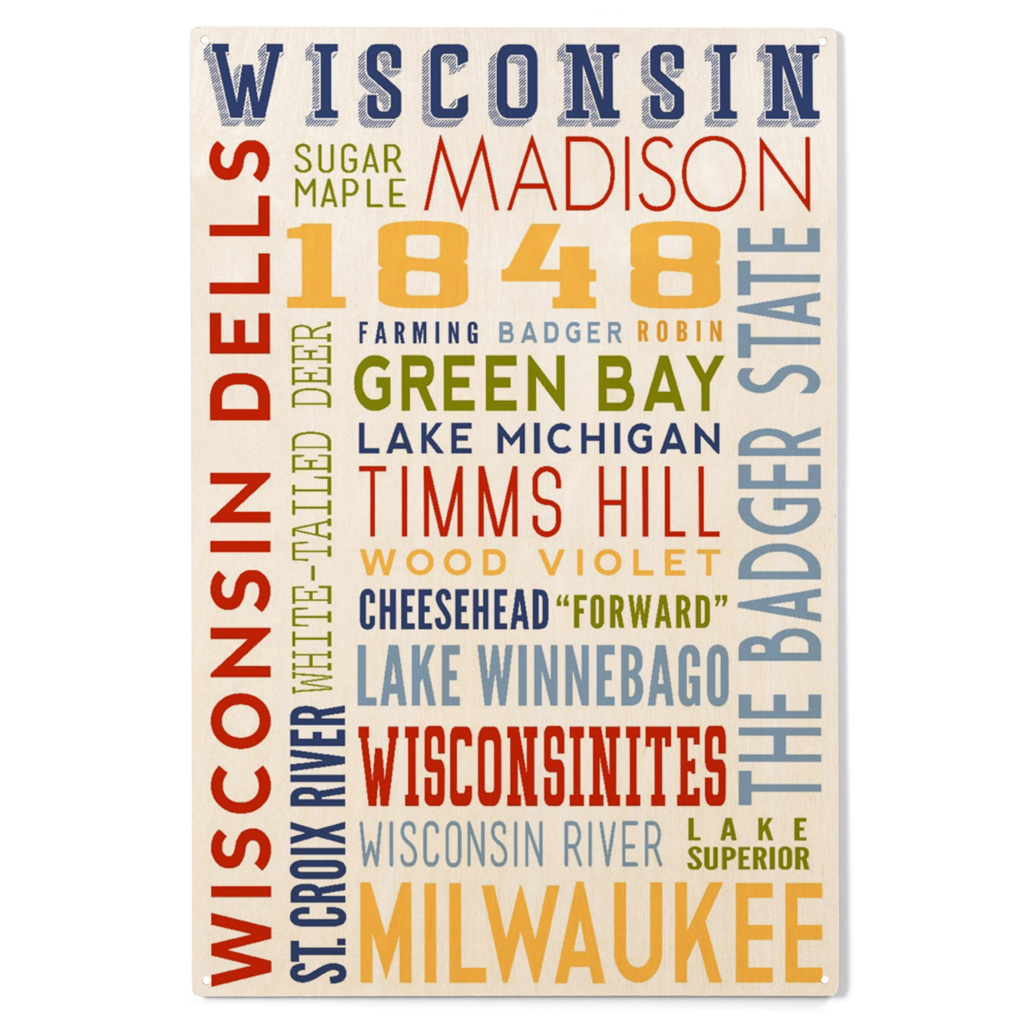 Wisconsin Dells, Wisconsin, Typography Birch Wood Wall Sign (10x15 ...