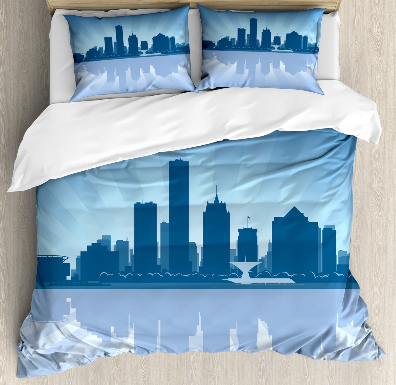 Wisconsin Duvet Cover Set Queen Size, Silhouette Style with Retro Rays ...