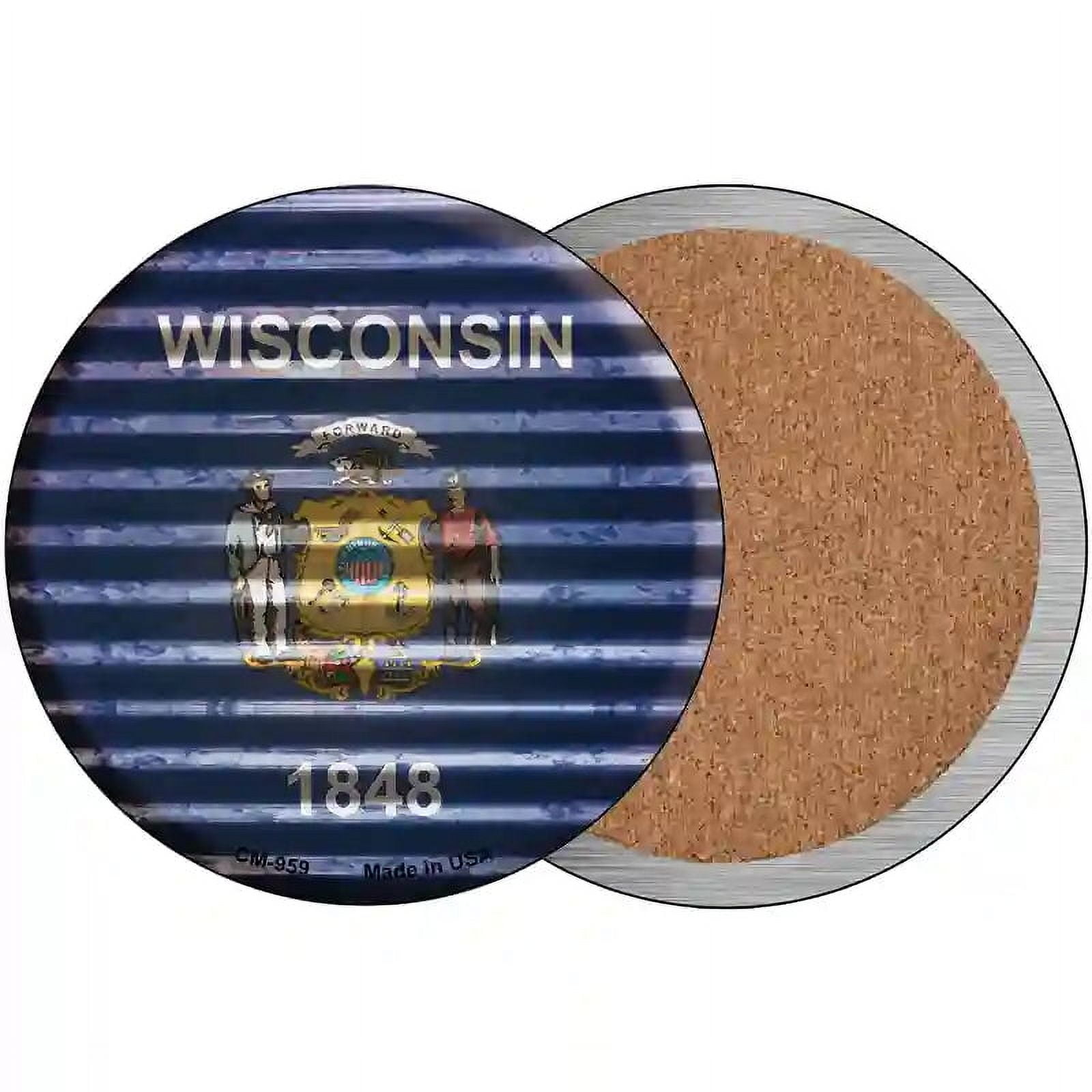 Wisconsin Flag Corrugated Effect Novelty Circle Coaster Set of 4 3.5 ...