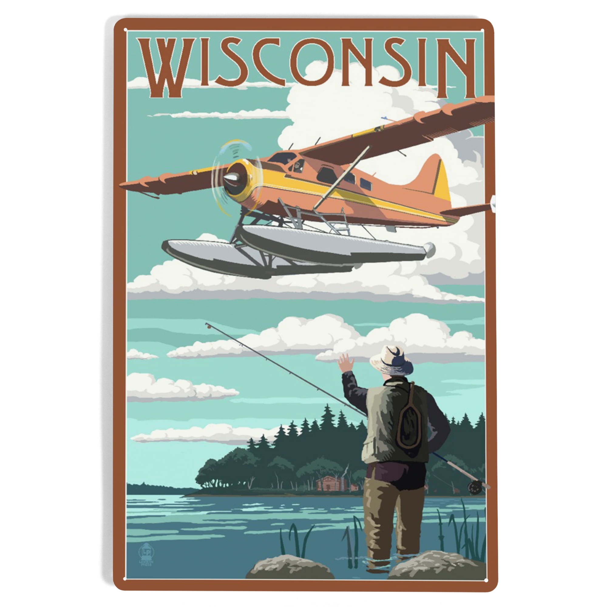 Wisconsin, Float Plane and Fisherman (12x18 Aluminum Art, Indoor ...