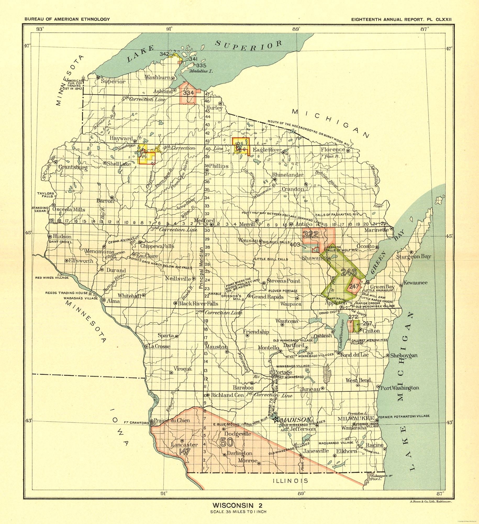 Historic State Map - Wisconsin - Hoen 1896 - 23 x 25.13 - Vintage Wall ...