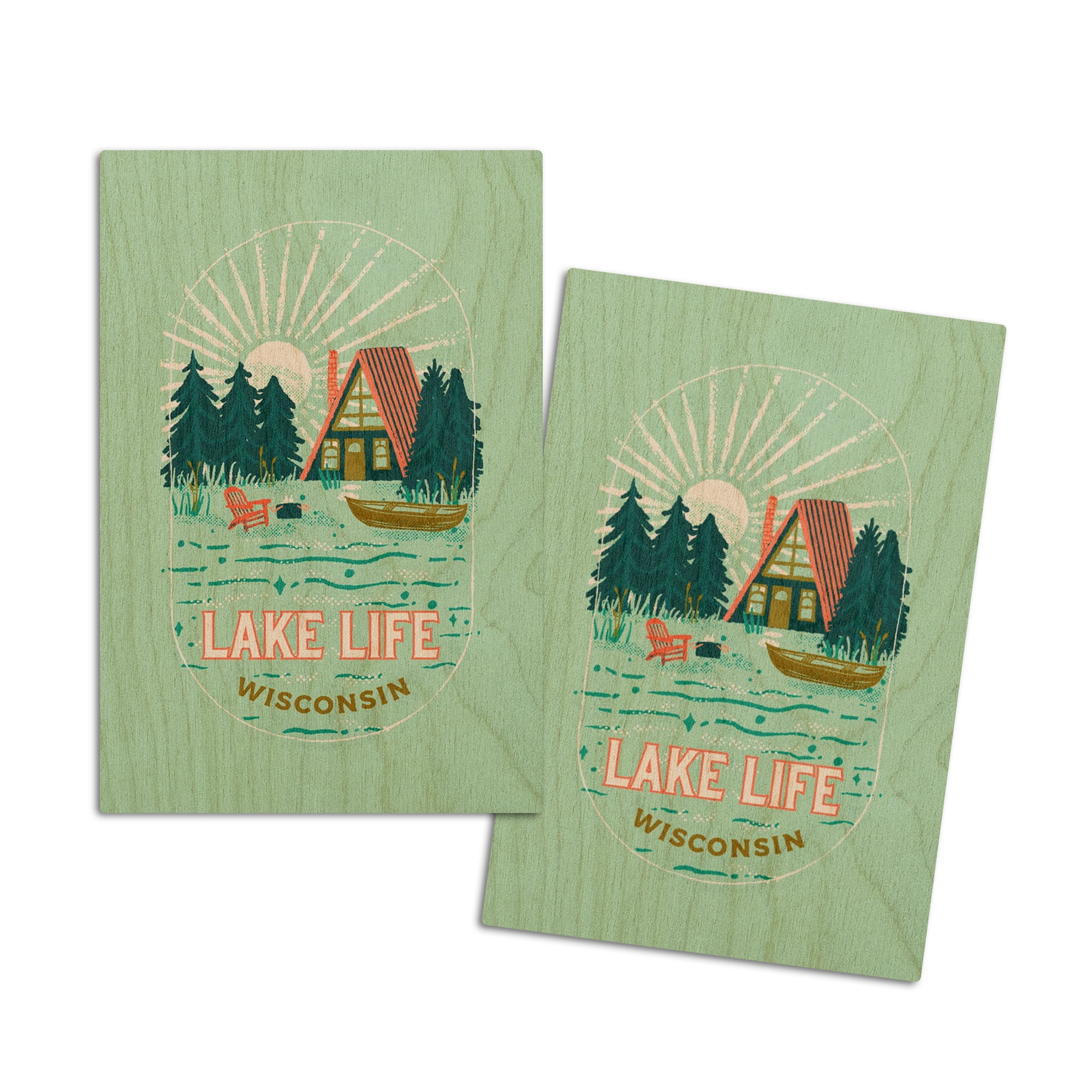 Wisconsin Lake Life, Contour (4x6 Birch Wood Postcards, 2-Pack ...