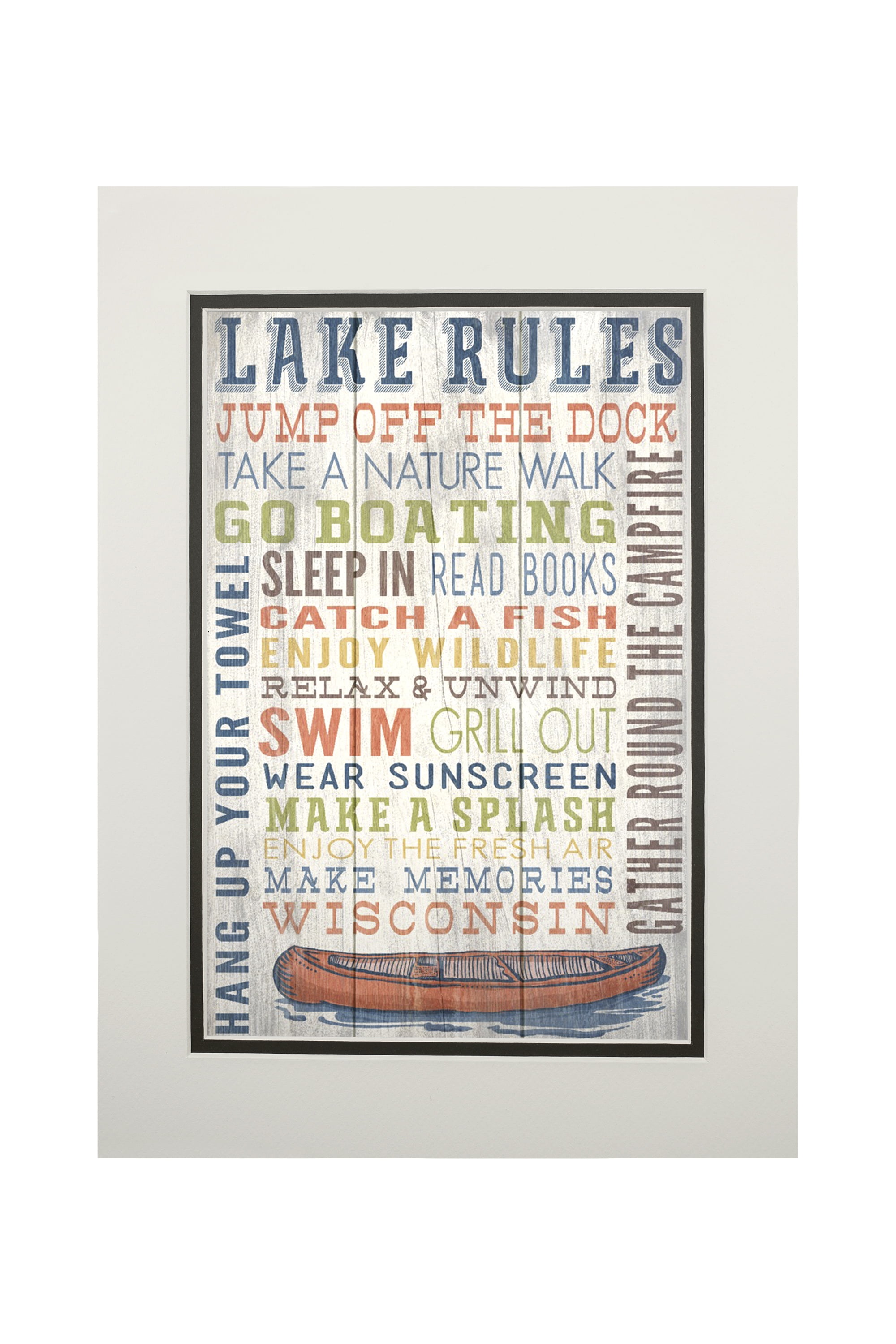 Wisconsin, Lake Rules, Rustic Typography - Walmart.com