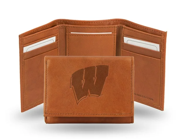 Wisconsin NCAA Badgers Brown Leather Embossed Trifold Wallet - Walmart.com