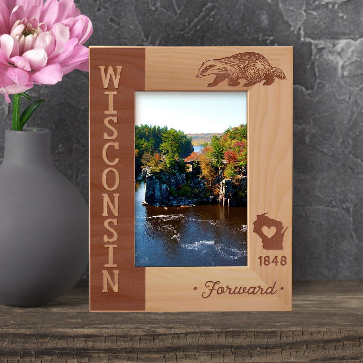 Wisconsin Personalized Wooden Frame 4" x 6" Brown (Vertical) - Walmart.com