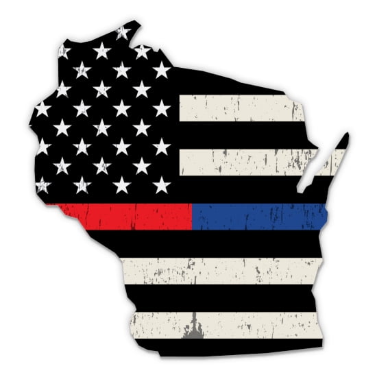 Wisconsin Police Firefighter Red Line Blue Line Flag - 5" Vinyl Sticker ...