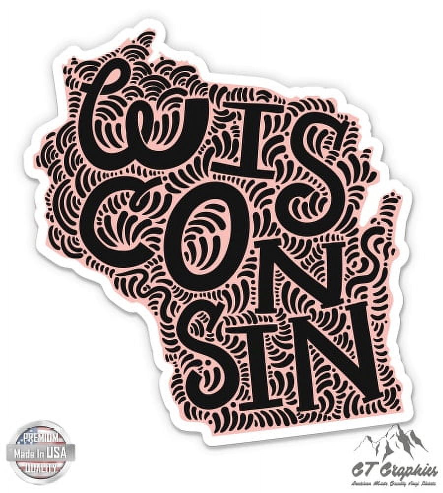 Wisconsin Shape Cute Letters Native Local - 3" Vinyl Sticker - For Car ...
