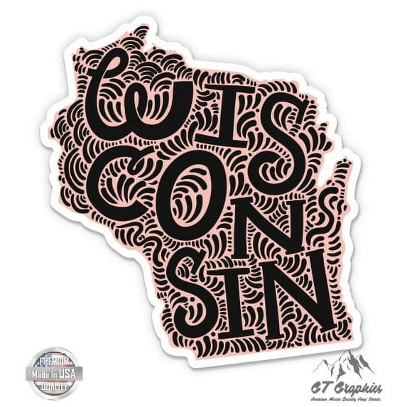 Wisconsin Shape Cute Letters Native Local - 8" Vinyl Sticker - For Car ...