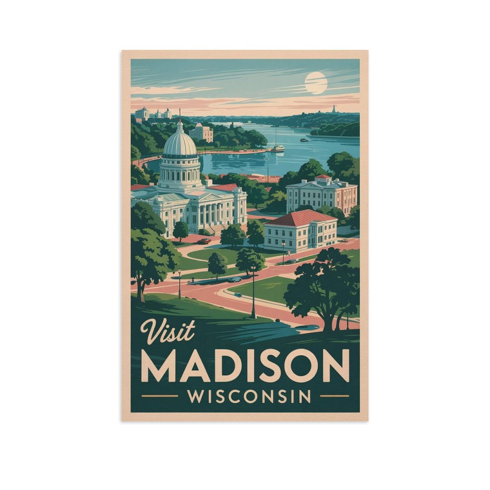Wisconsin State Capitol Classic Poster Retro Madison Cityscape with ...