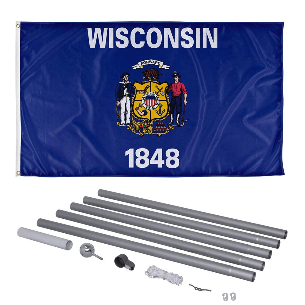 Wisconsin State Flag and 20ft Flagpole with PVC Ground Insert Included ...