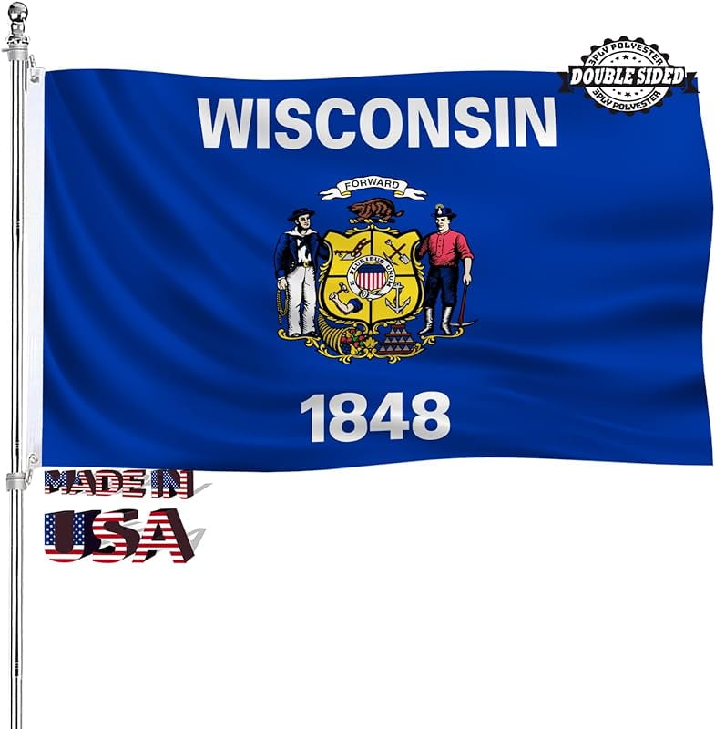 Wisconsin State Flag 3x5 Outdoor Double Sided WI Flags Heavy Duty 3 Ply ...