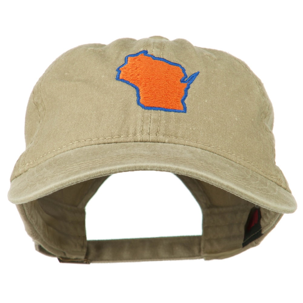 Wisconsin State Map Embroidered Washed Cotton Cap - Khaki OSFM ...