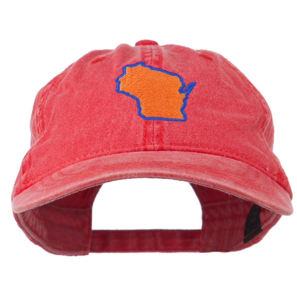 Wisconsin State Map Embroidered Washed Cotton Cap - Red OSFM - Walmart.com