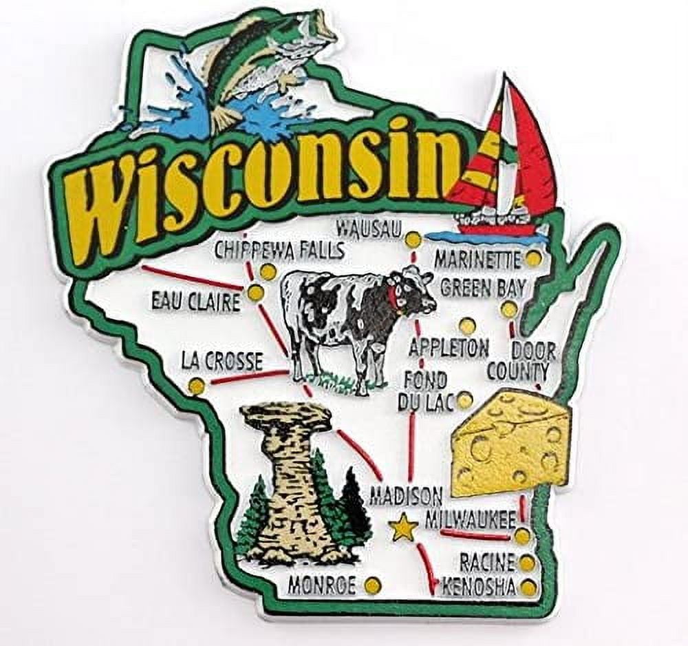 Wisconsin State Map and Landmarks Collage Fridge Souvenir Collectible ...