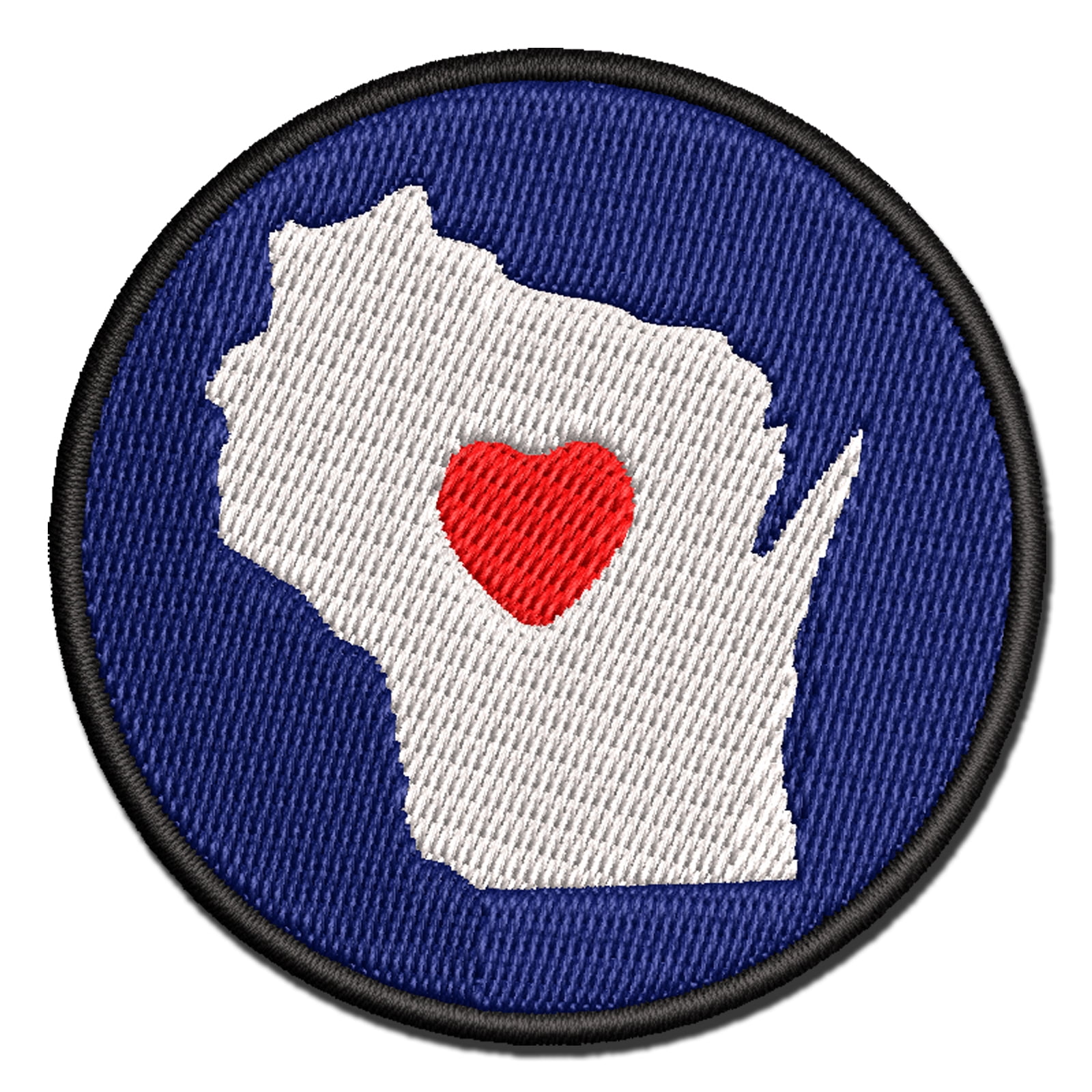 Wisconsin State with Heart Applique Multi-Color Embroidered Iron-On ...