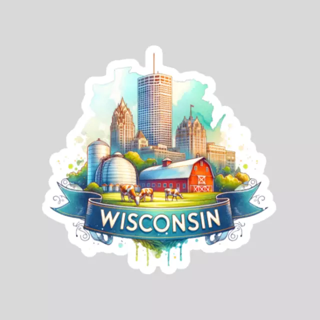 Wisconsin Sticker Barn Cows Farm Novelty Car Sticker Phone Decal Water ...