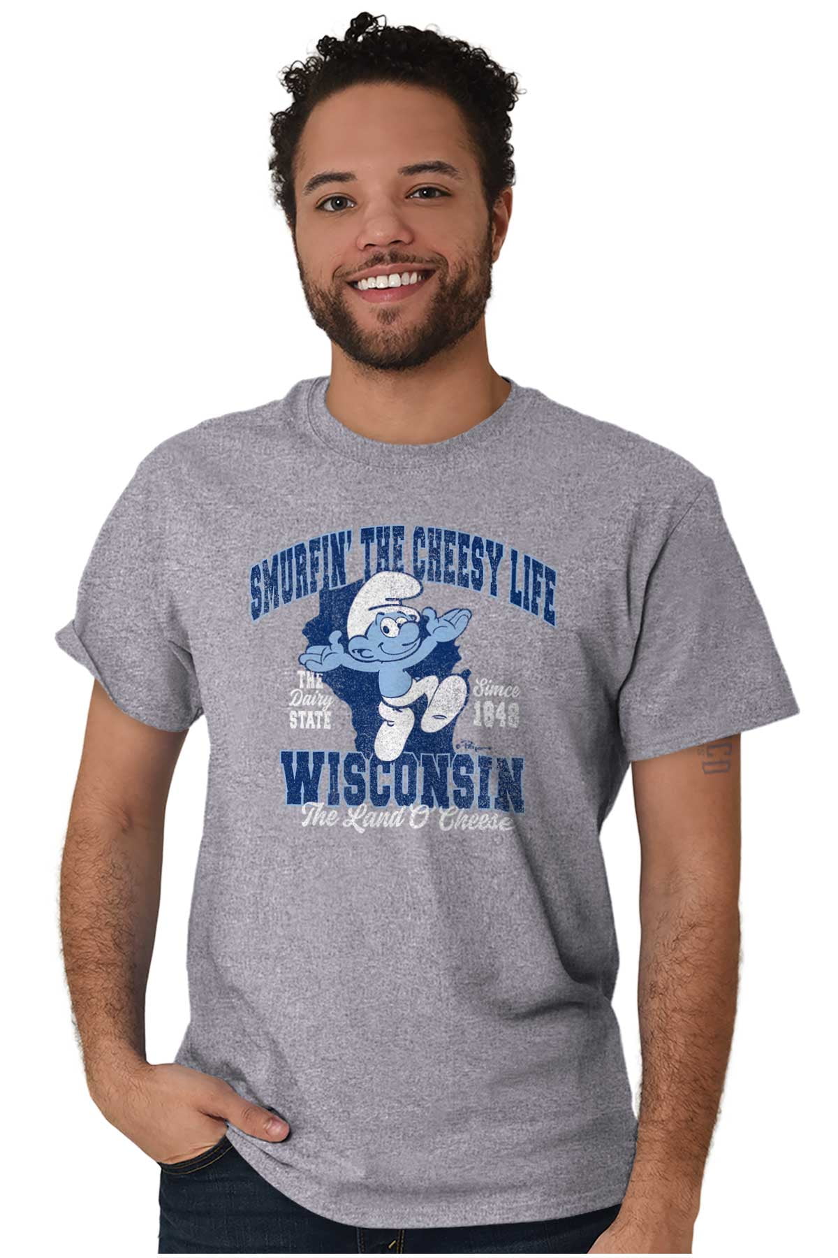 Wisconsin WI Cheese Head Cool Smurfs Men's Graphic T Shirt Tees Brisco ...