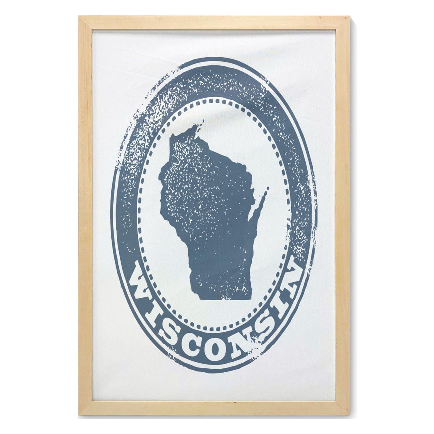 Wisconsin Wall Art with Frame, Retro Grunge Stamp Design Political Map ...