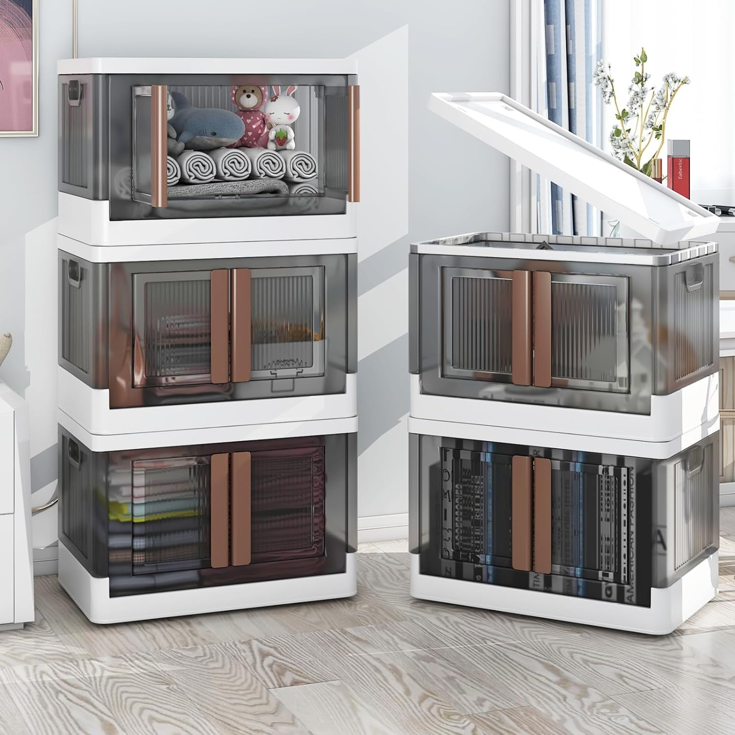 Wisdom Star 2 Pack 19 gal Collapsible Storage Bins,72L, Storage for Bedroom,Laundry,Plastic ...