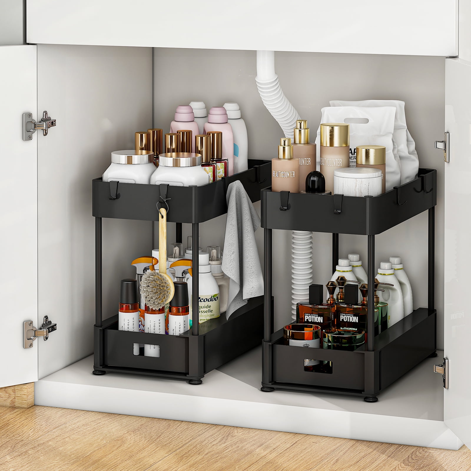 Wisdom Star Under Sink Organizer (2-Pack), Pull-Out, with Hooks, 15.75 ...