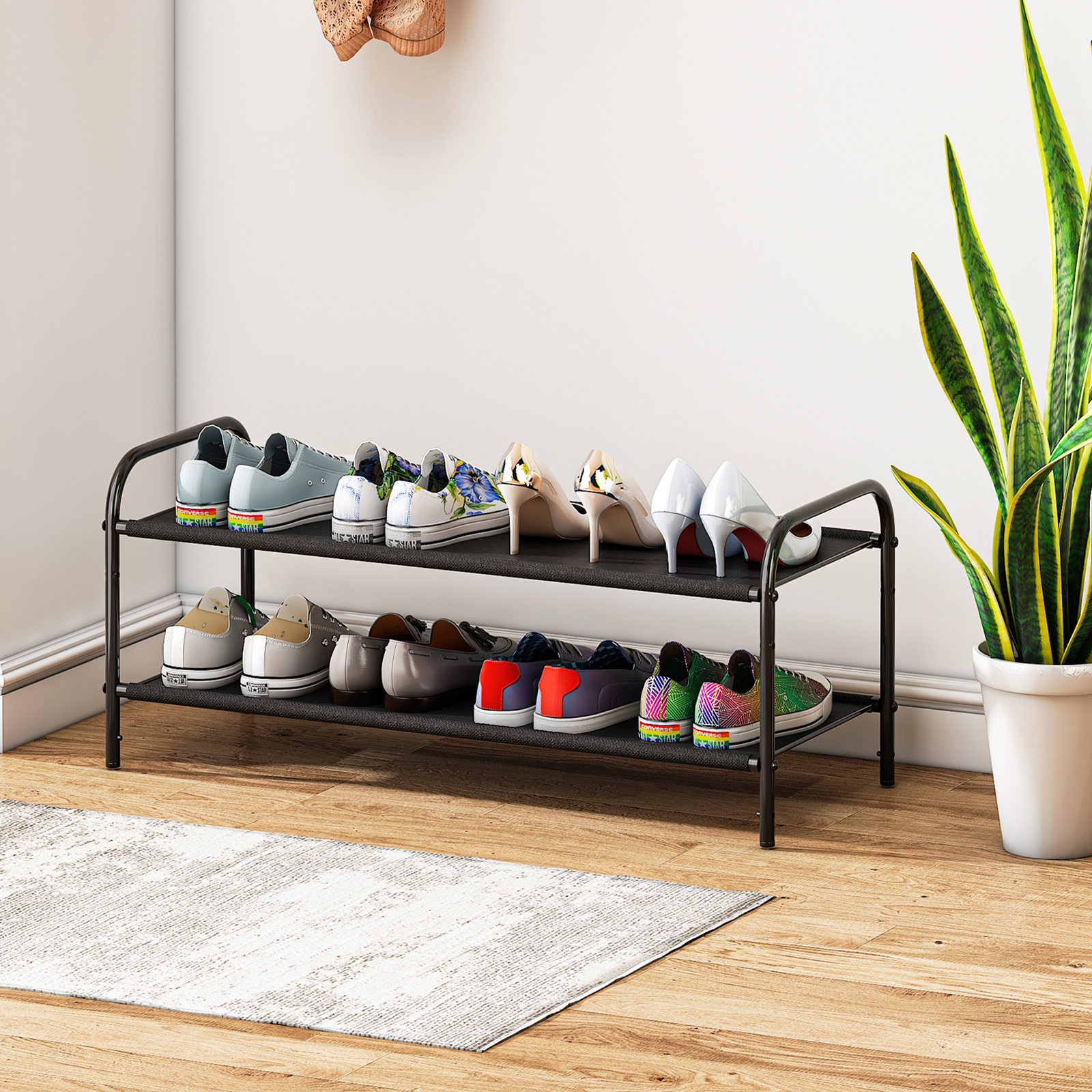 Wisdom Star 2 Tier Shoe Rack, Adjustable Fabric Stand for Closet ...