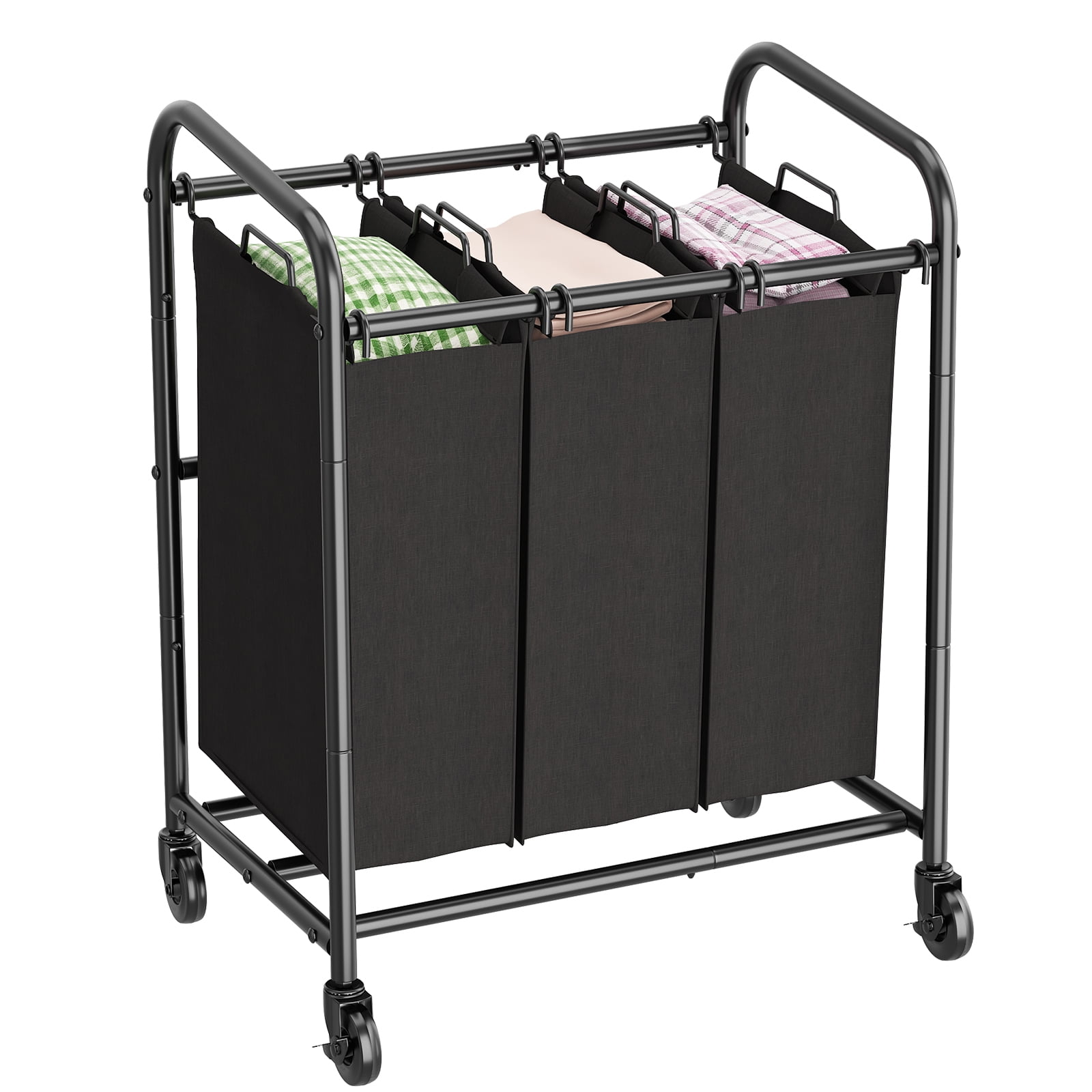 Wisdom Star Large 3-Bag Laundry Sorting Trolley with Heavy Duty Rolling ...