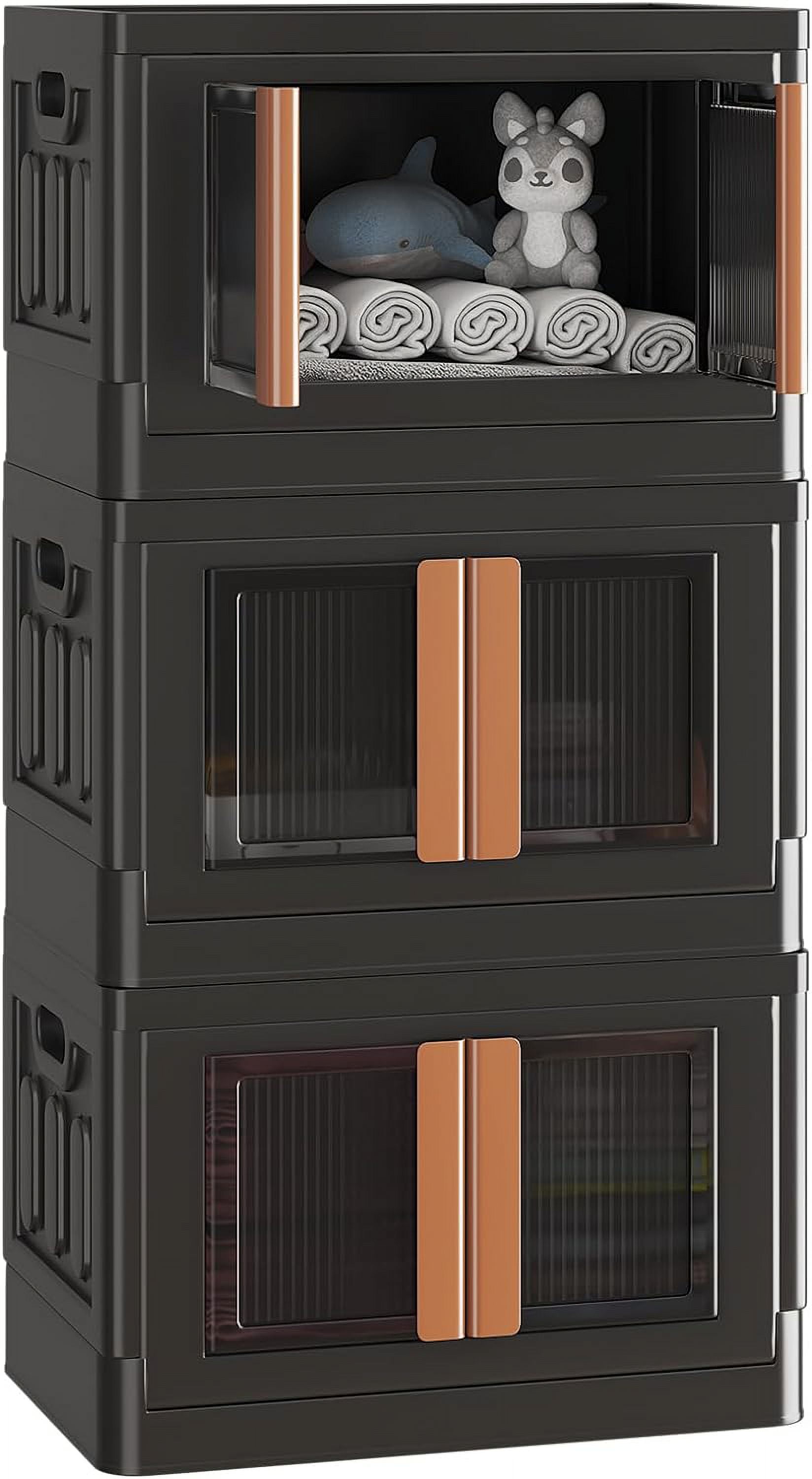 Wisdom Star 3 Pack 19 gal Plastic Collapsible Storage Bins with Lids,72L Foldable Closet ...