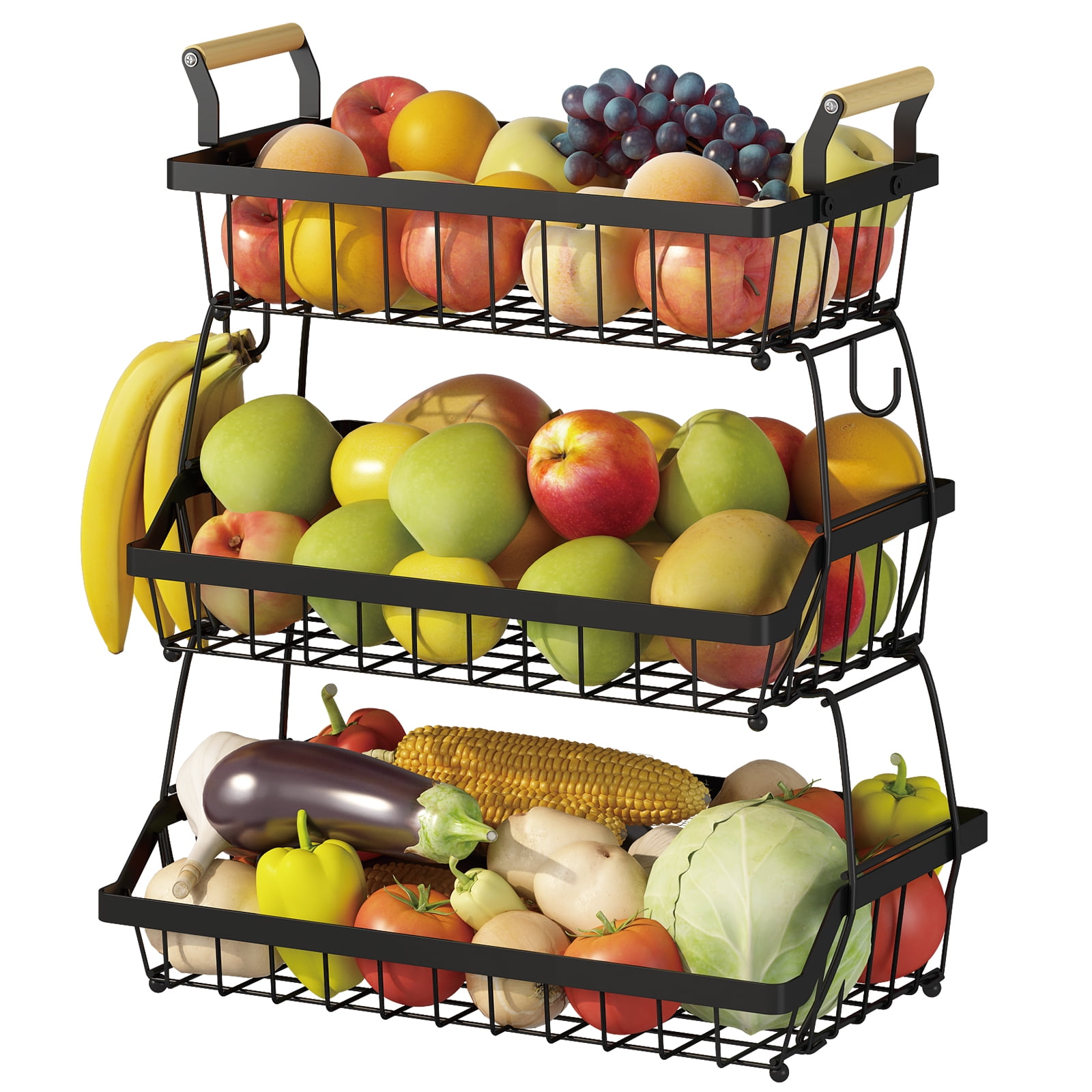 Wisdom Star 3-Tier Countertop Fruit Basket Bowl with Side Hooks and ...