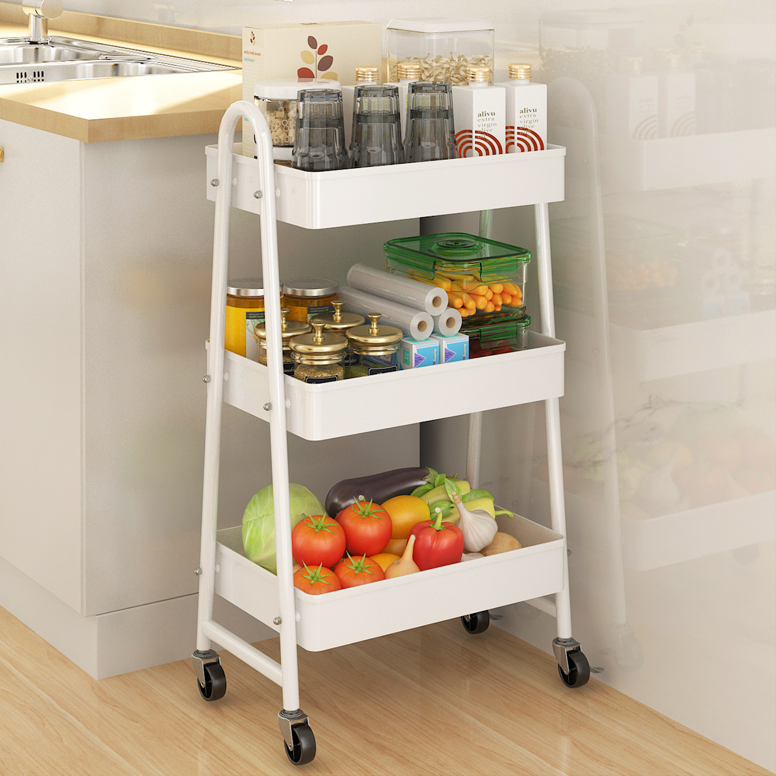 Wisdom Star 3 Tier Utility Rolling Cart, Heavy-Duty Mesh Storage Cart ...