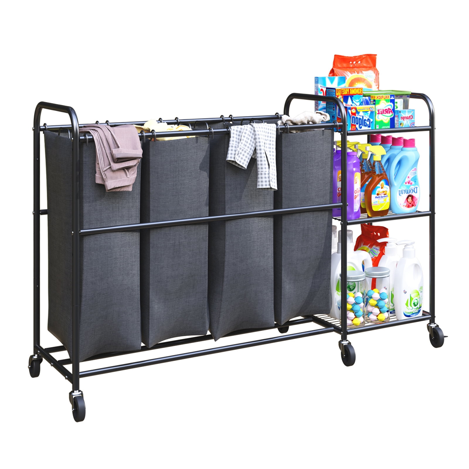 Wisdom Star Large Metal 4 Bag Laundry Sorter Cart with Organizer ...