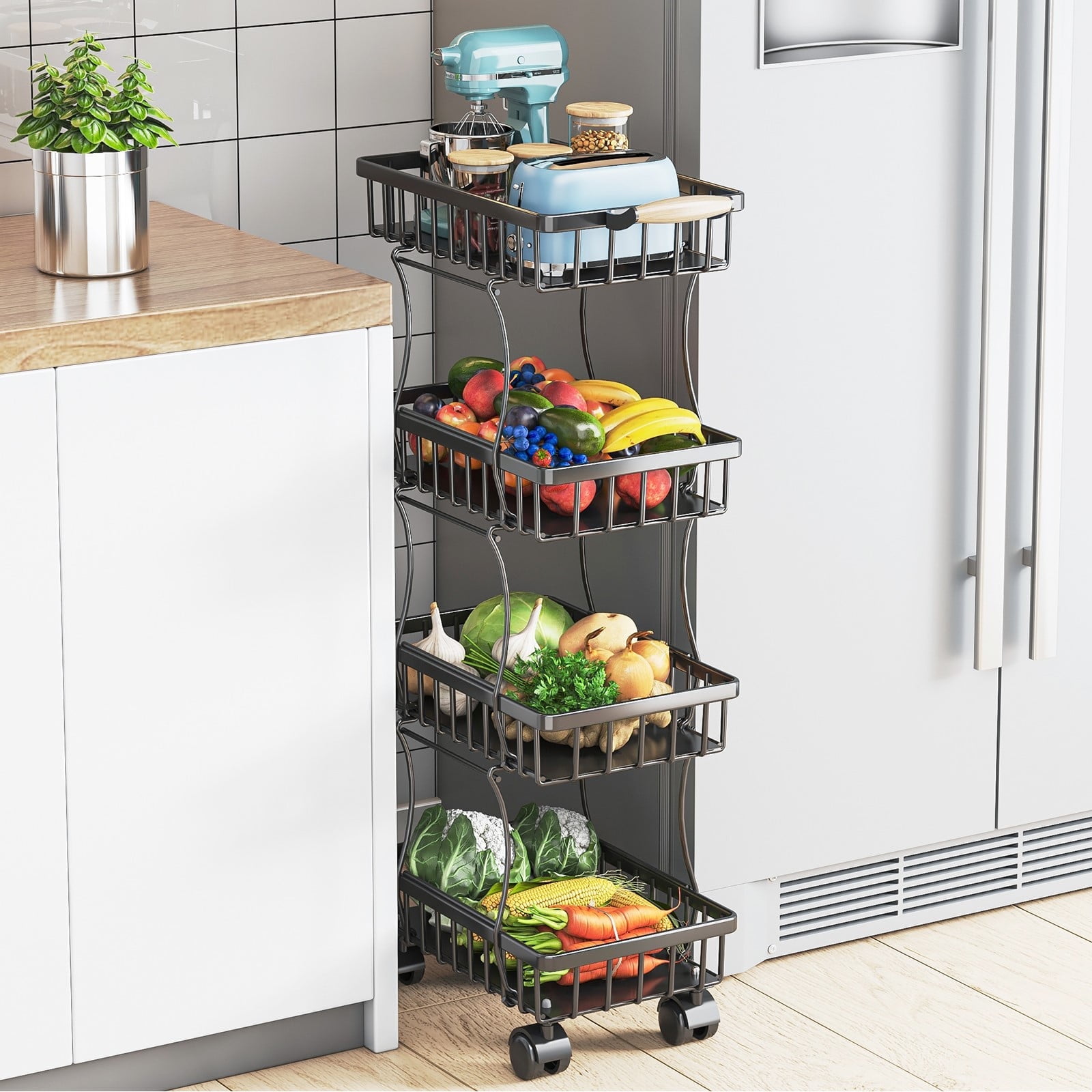 "Wisdom Star 4 Tier Portable Storage Rack, Kitchen Utility Shelves with ...