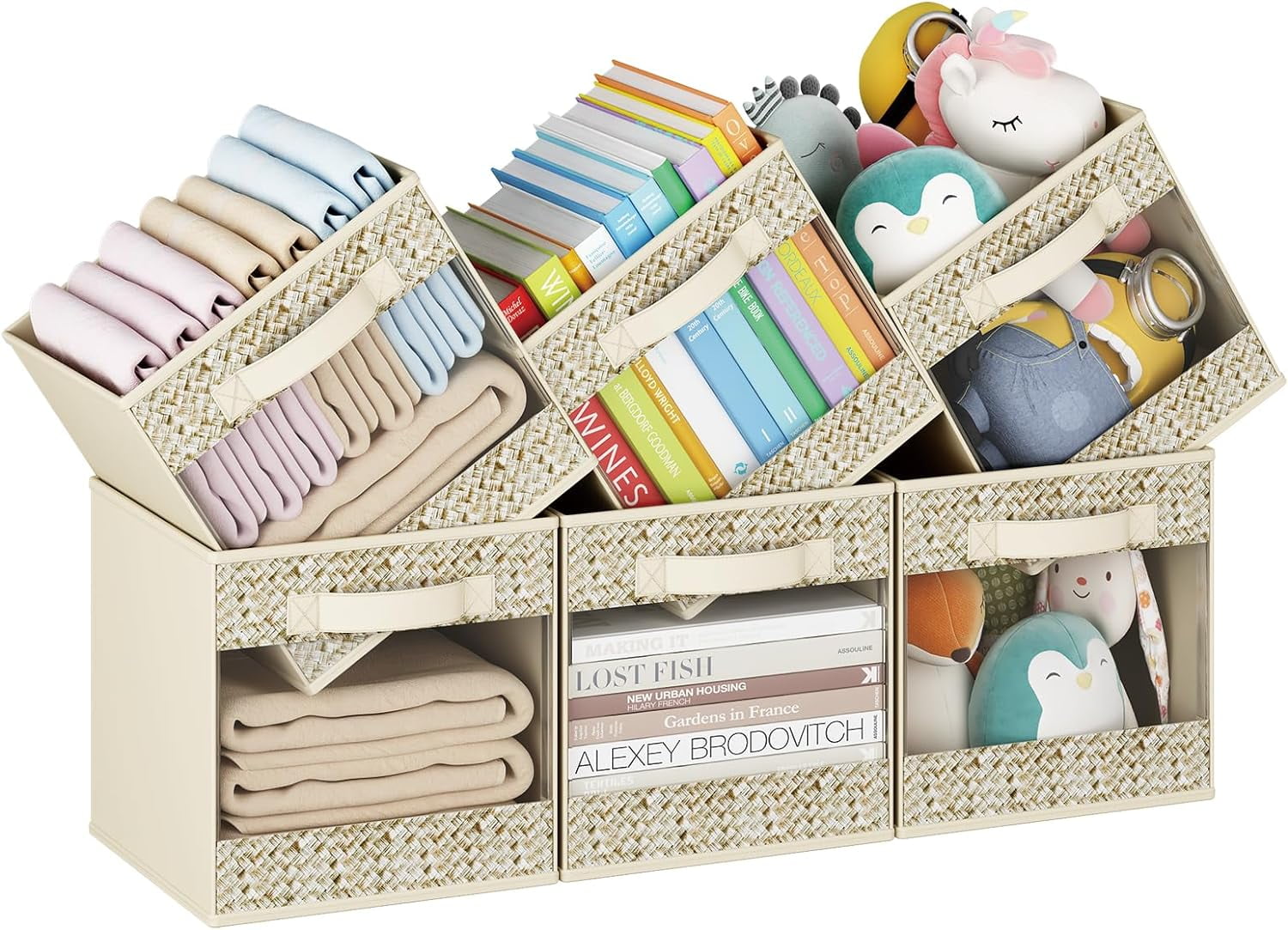 6 Pack Fabric Storage Cubes with Harvest Window, Foldable 13x13 Inch ...