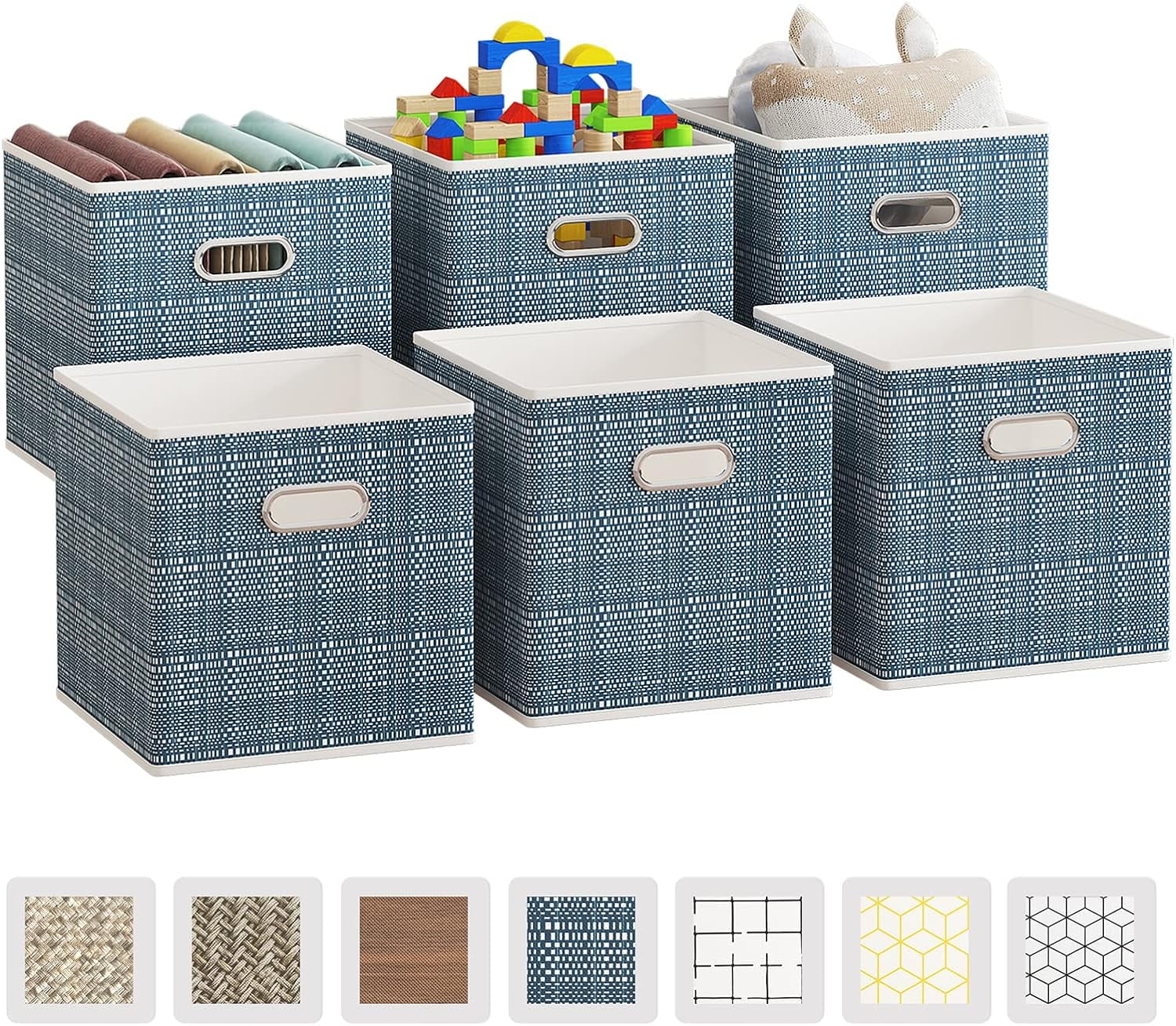 Wisdom Star 6 Pack Fabric Storage Cubes with Oval Grommets, Foldable 11 ...
