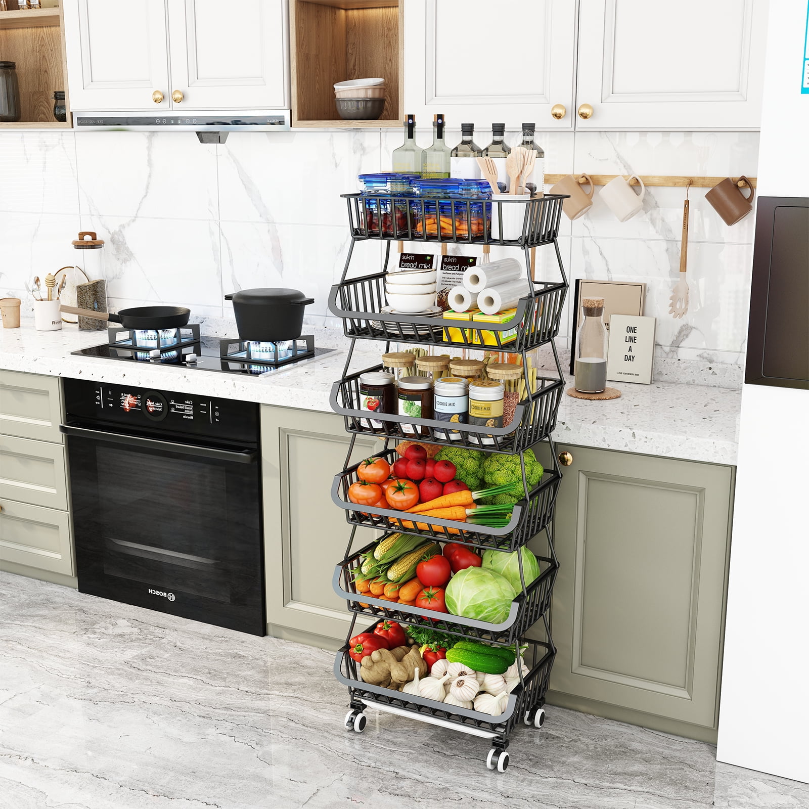 "Wisdom Star 6 Tier Veggie Trolley, Kitchen Fruit/Vegetable Basket with ...