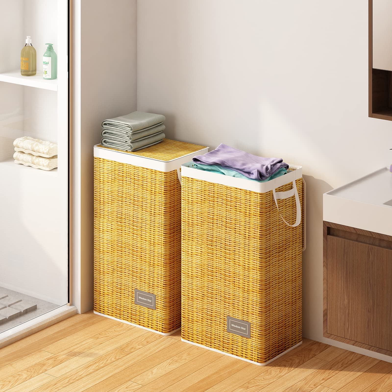 Wisdom Star Full Fabric 2 Pack Laundry Hamper with Lid, 100 Gal(100L ...