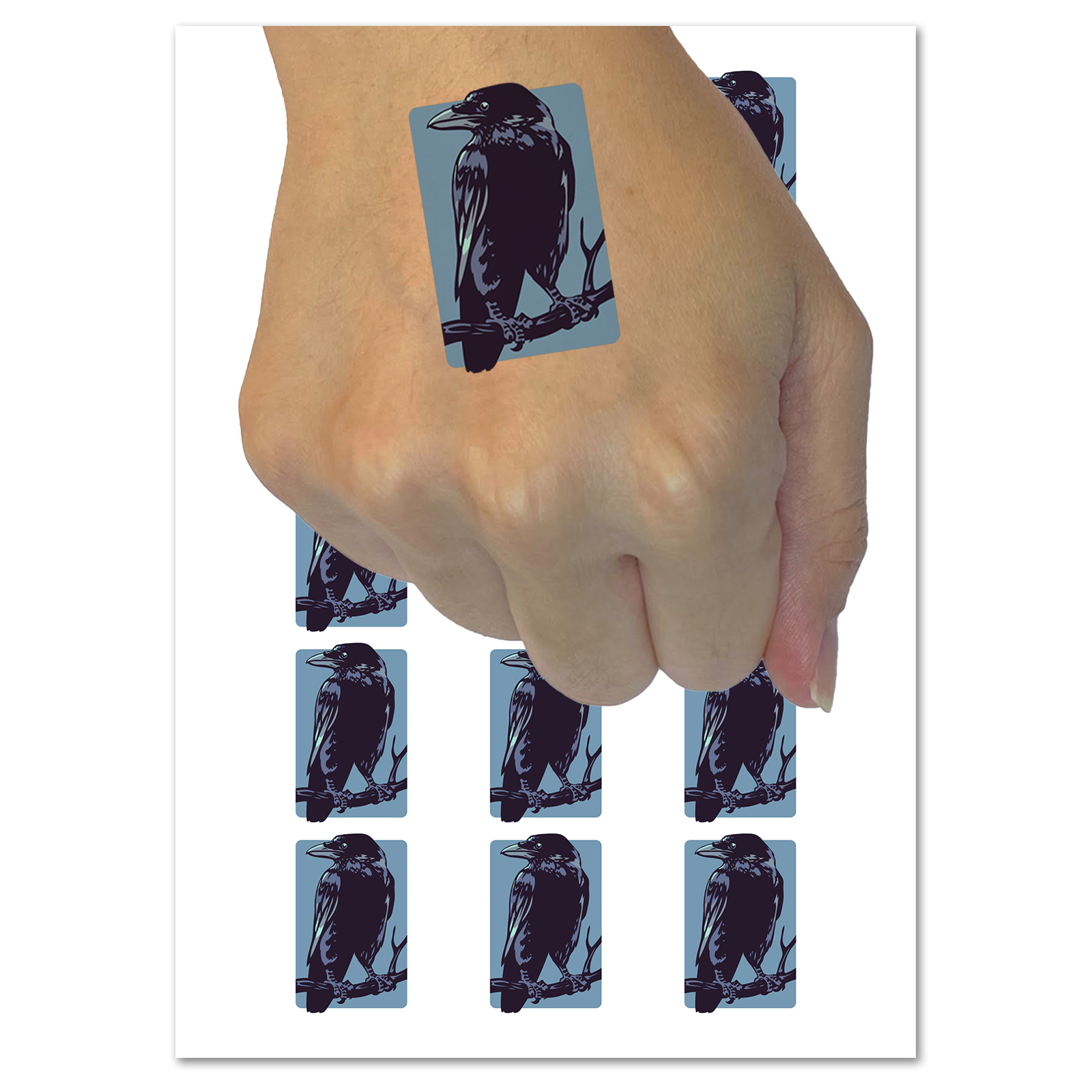 Wise Black Raven Crow Perched on Branch Water Resistant Temporary ...