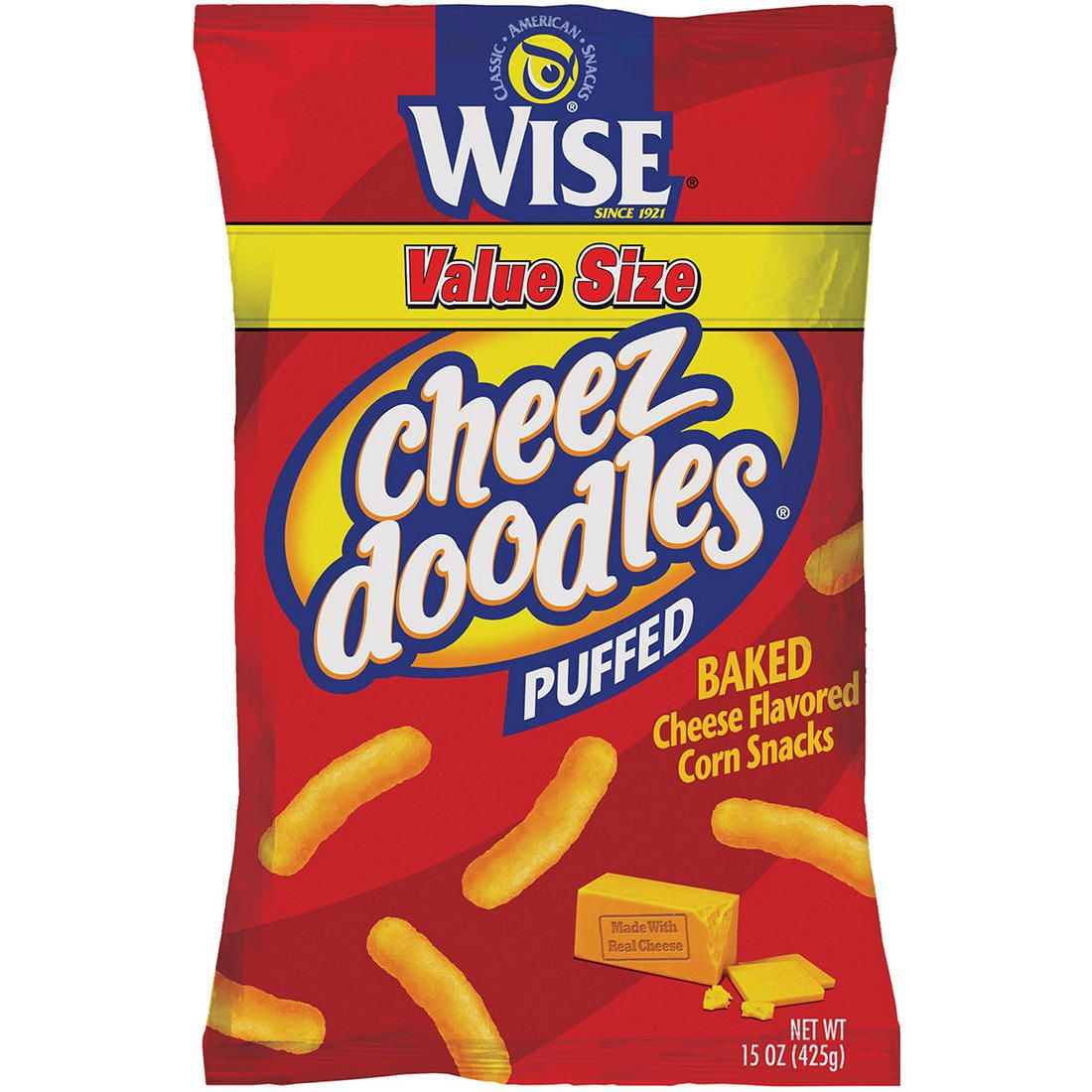 Wise Cheez Doodles, Real Cheddar Cheese, Baked Puff Corn Snacks, Family ...
