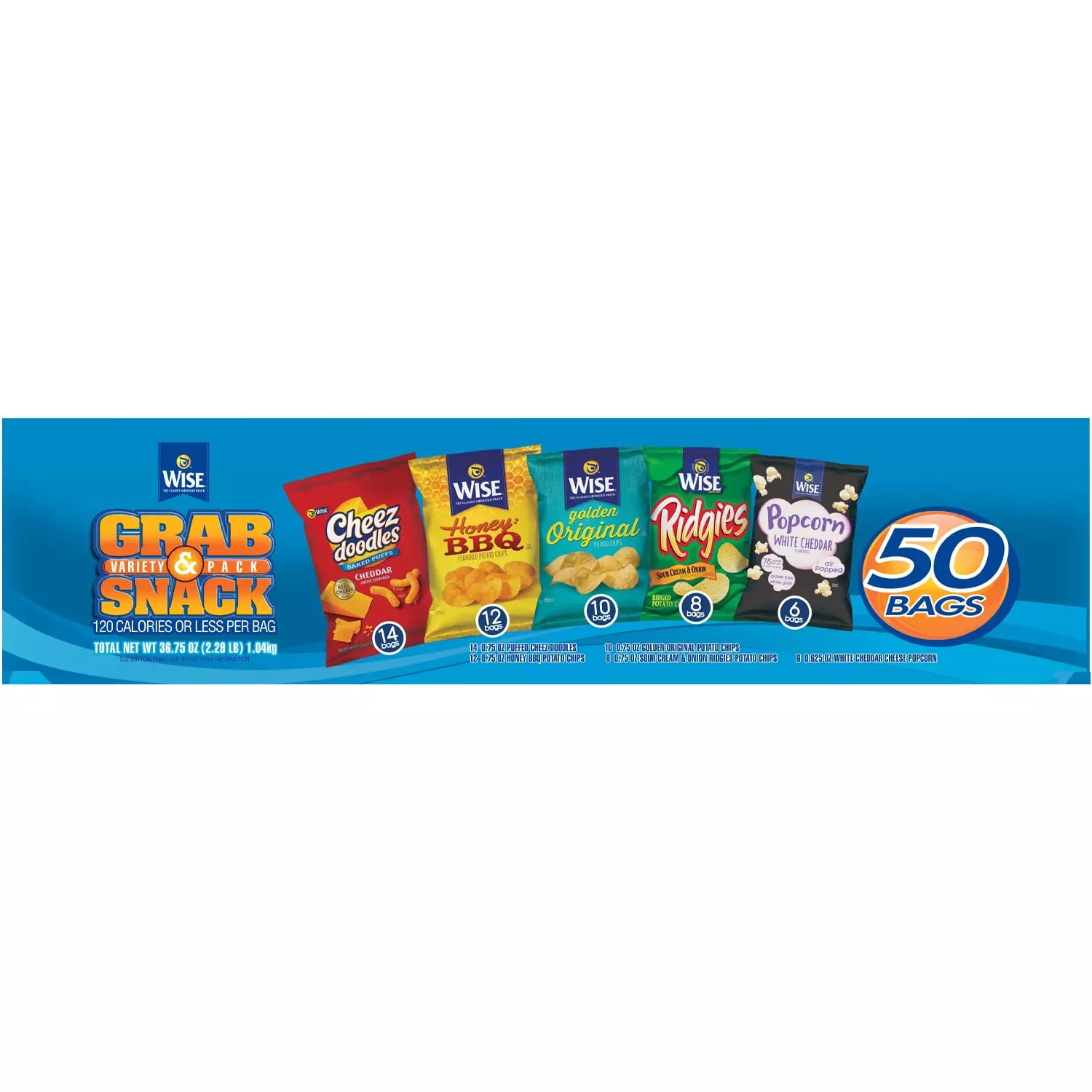 Wise Grab and Snack Variety Pack - 50 Count Individual Salty Chip Bags ...