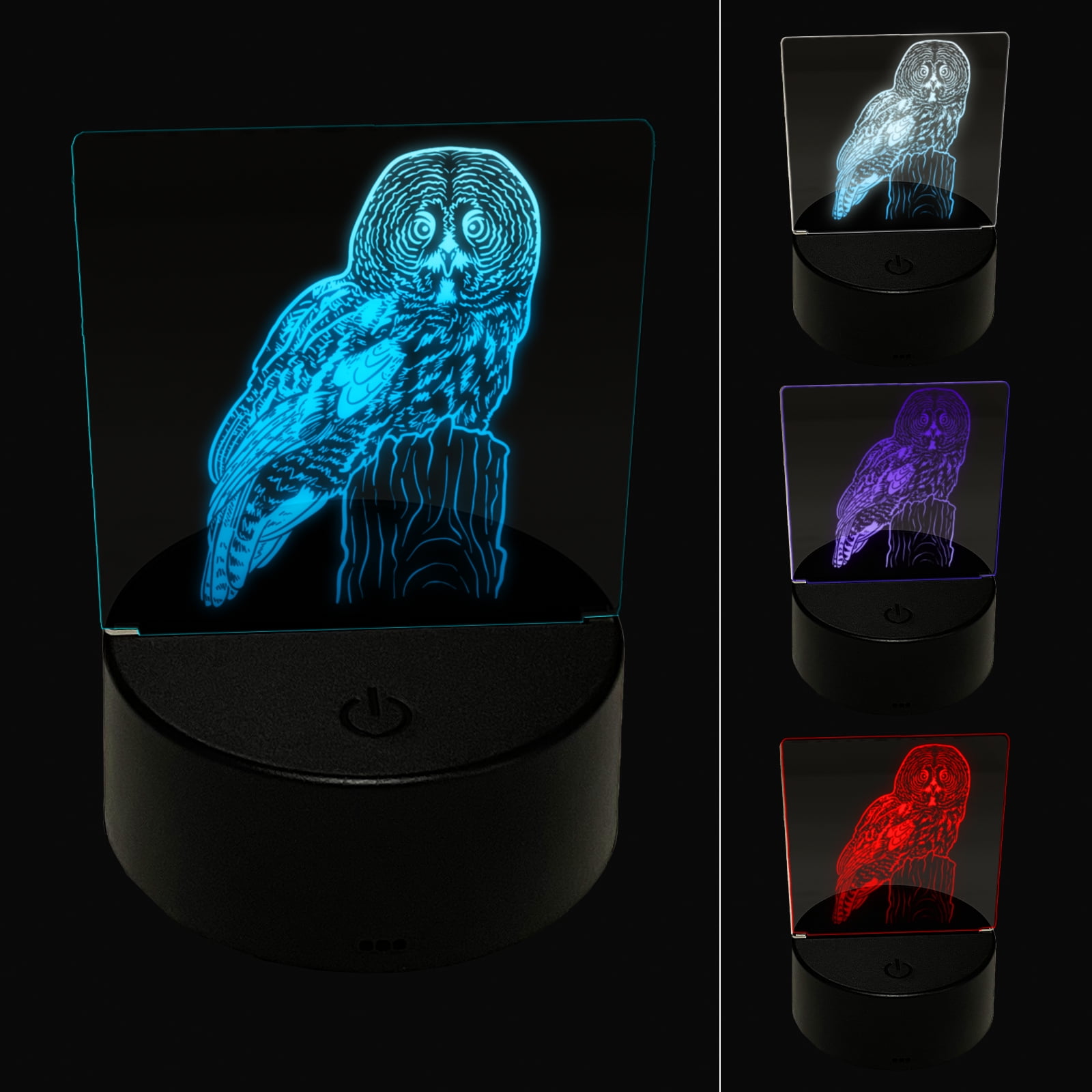 Wise Great Gray Owl LED Night Light Sign 3D Illusion Desk Nightstand ...