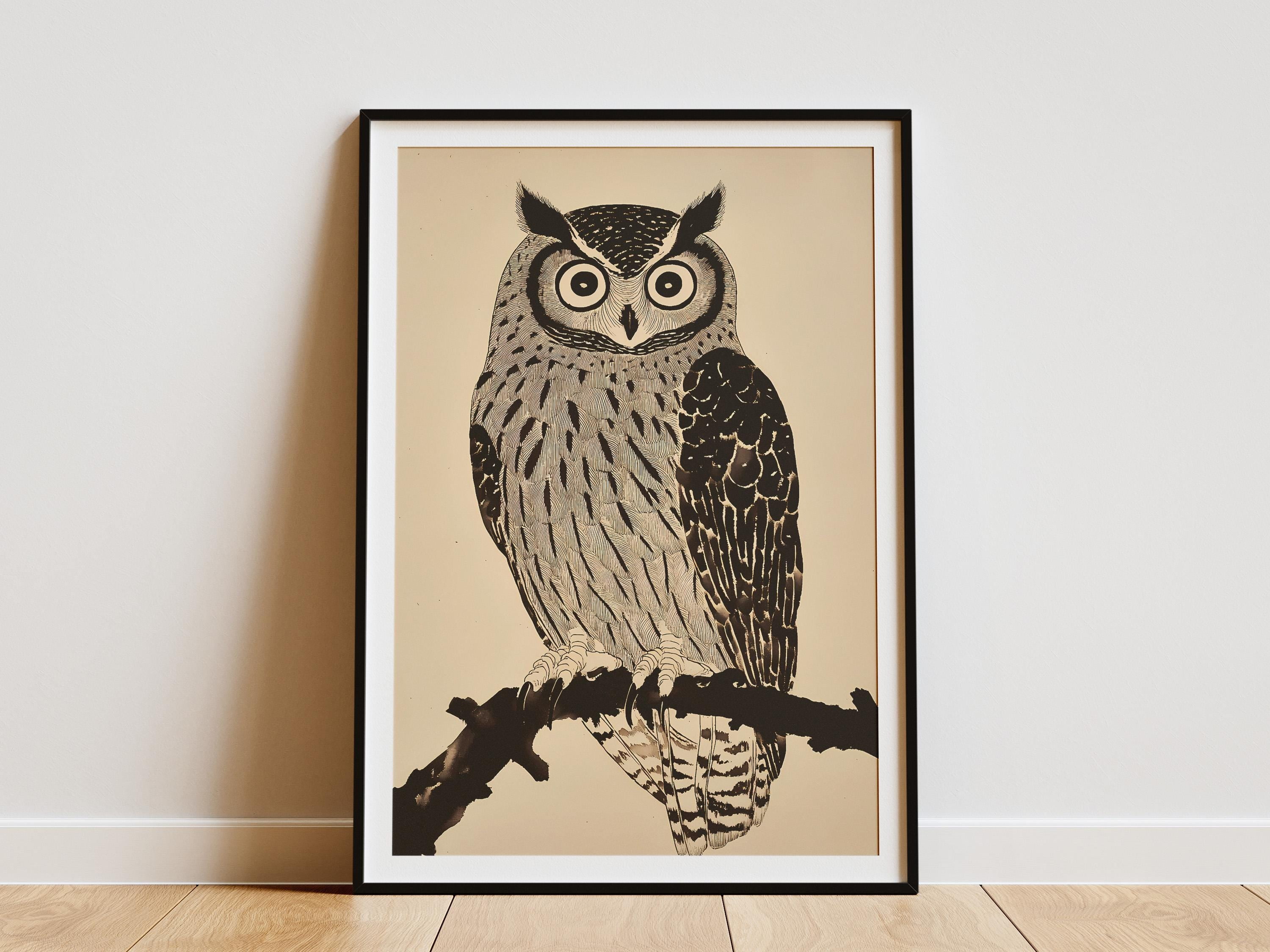 Wise Owl Poster Black and White Owl Art Print Bird Wall Decor Bohemian Owl Illustration ...
