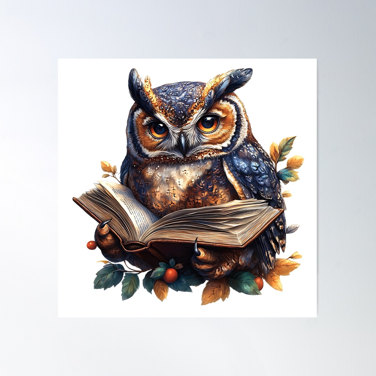 Wise Owl Reading Book Poster Wall Art, Modern Wall Decor For Living ...