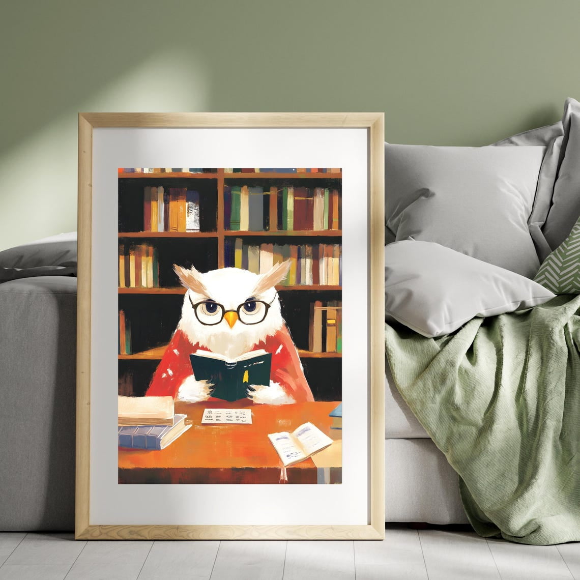 Wise Owl Reading Poster, Cute Owlowl With Glasses Art Print, Adorable ...