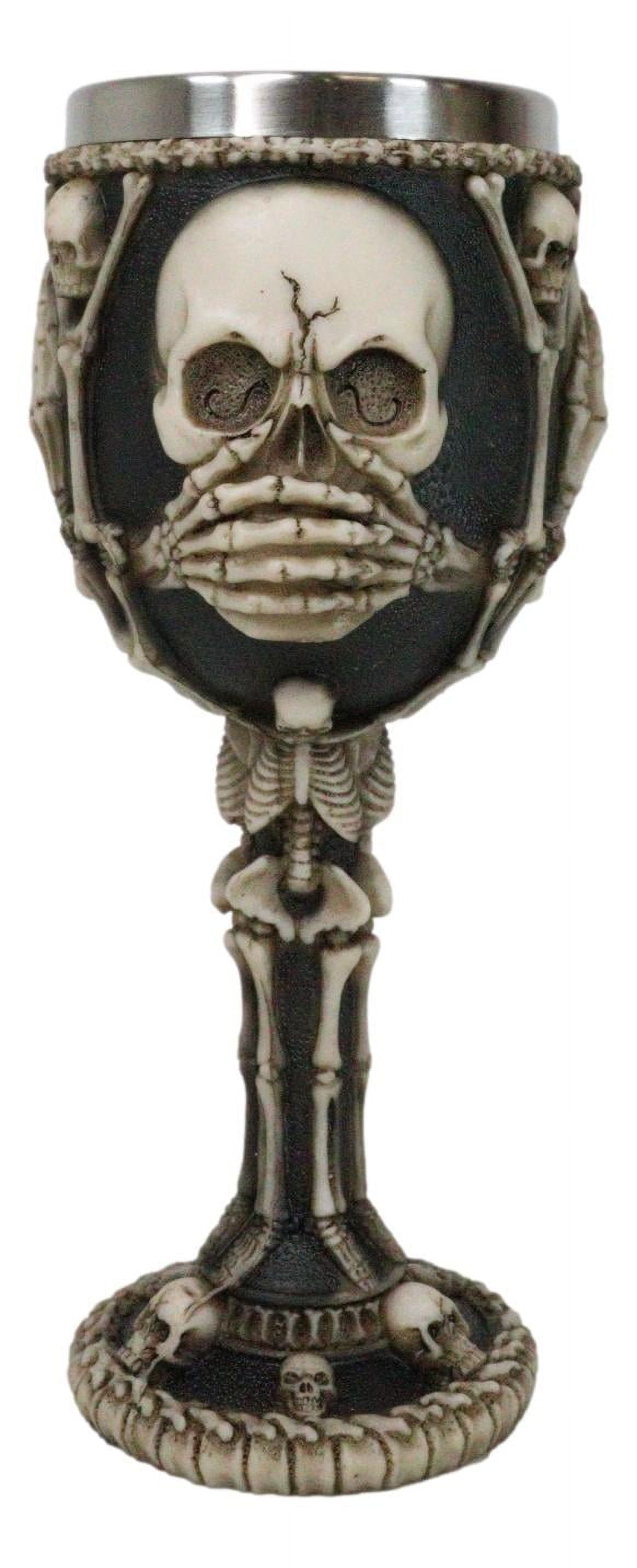 Wise Vintage See Hear Speak No Evil Skeleton Bone Skulls Wine Goblet ...