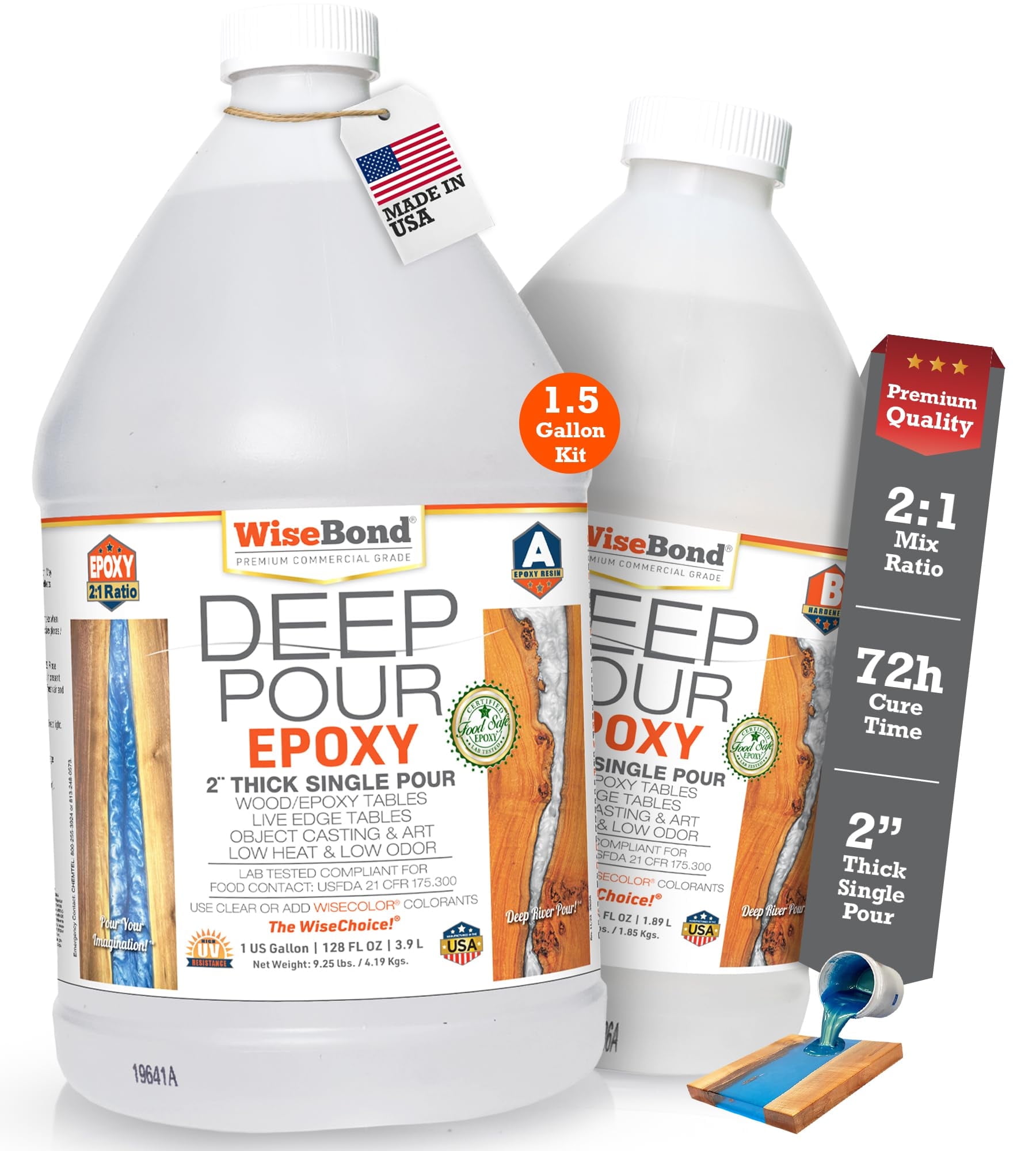 WiseBond Deep Pour Epoxy Resin 1.5 Gallon Kit, 2" Thick Object Casting ...