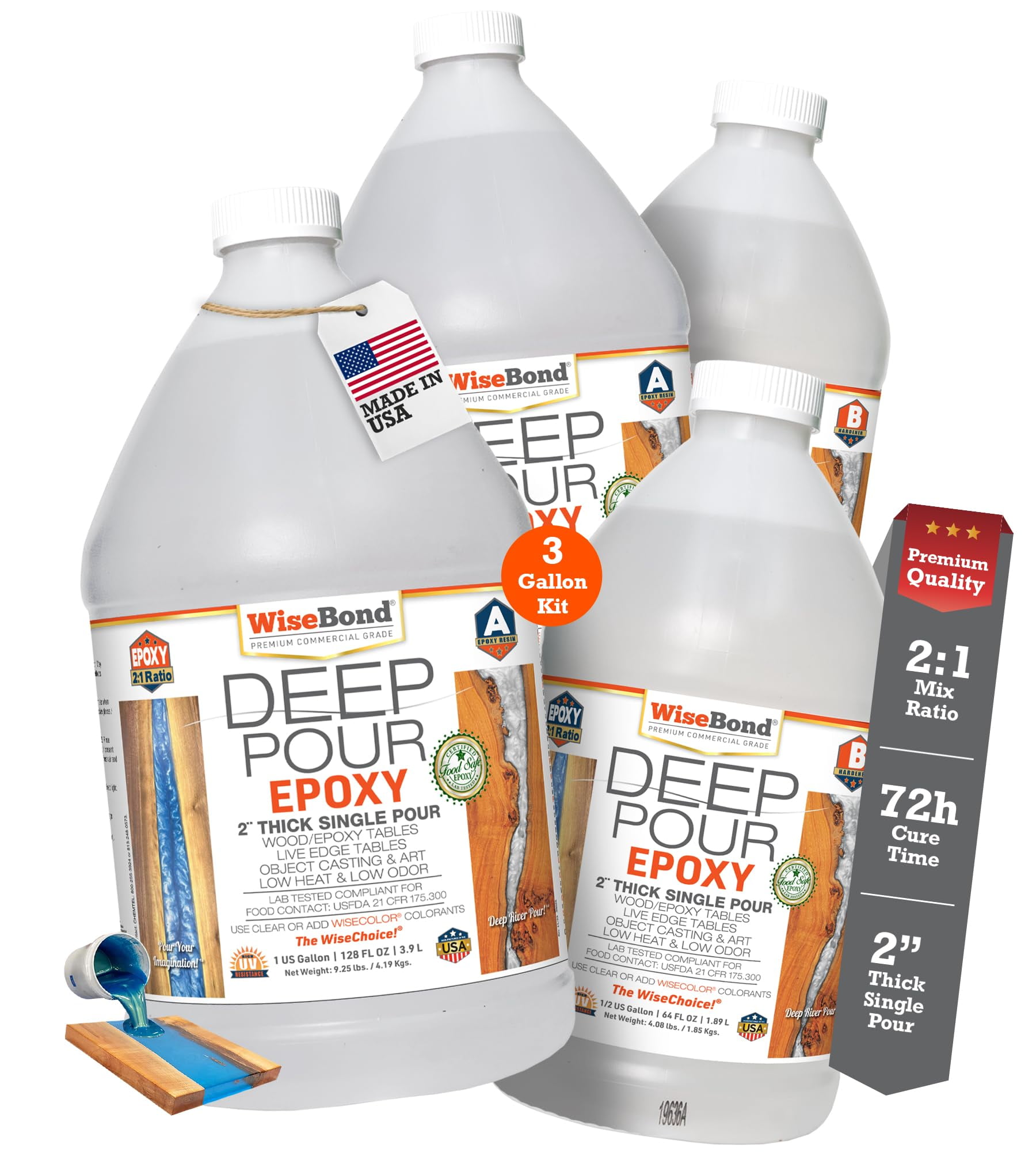 WiseBond Deep Pour Epoxy Resin 3 Gallon Kit, 2" Thick Object Casting, 2 ...