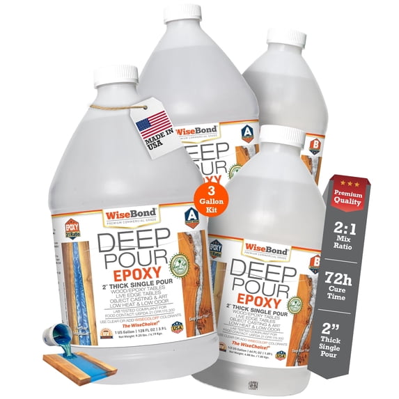 WiseBond Deep Pour Epoxy Resin 3 Gallon Kit, 2" Thick Object Casting, 2 ...
