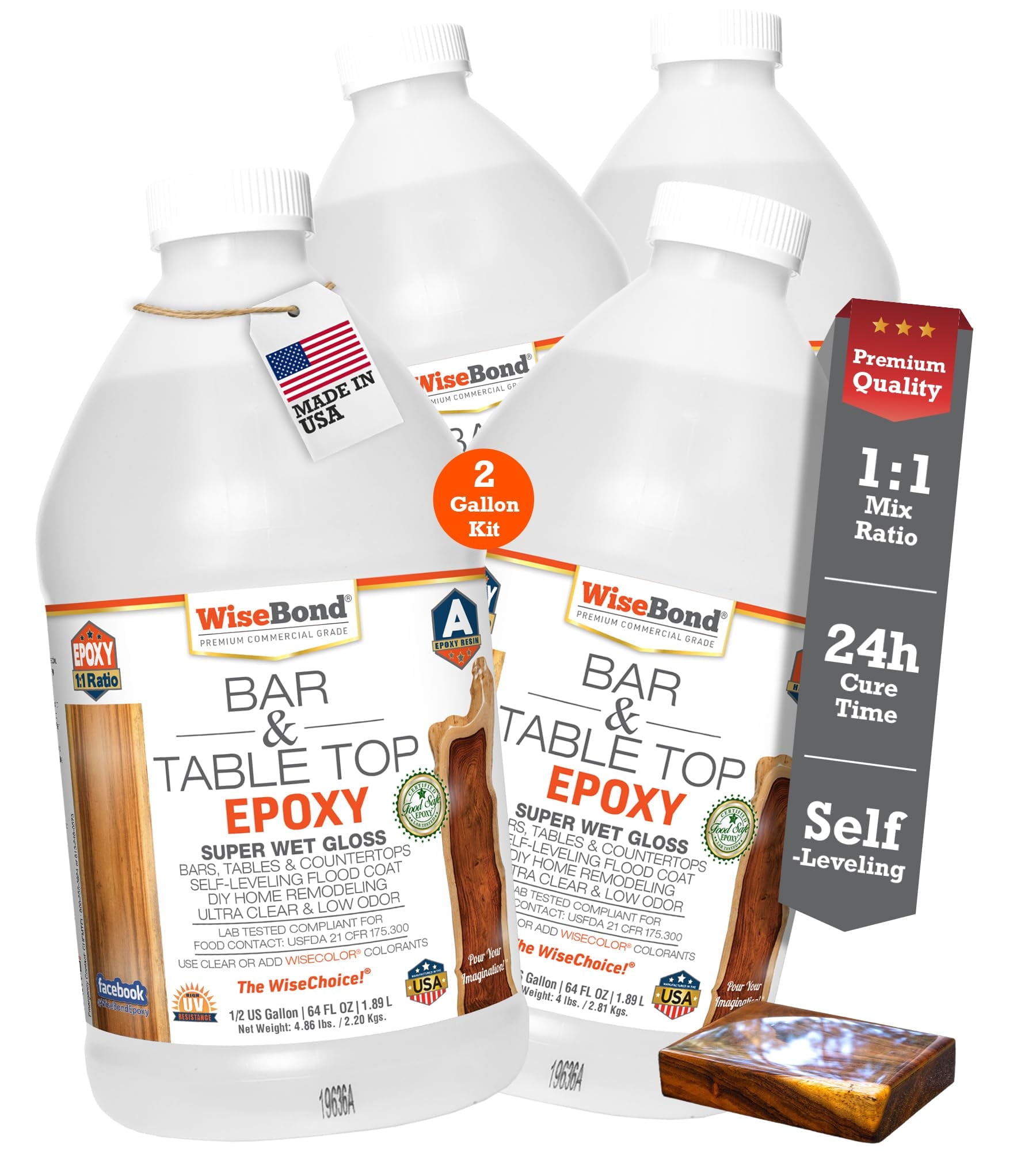 WiseBond Table Top Epoxy Resin 2 Gallon Kit, Food Safe Bubble Free ...